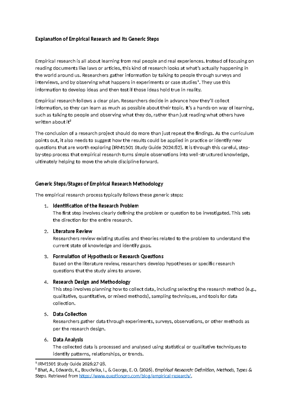Empirical Research Methodology: Generic Steps Explained (IRM1501) - Studocu