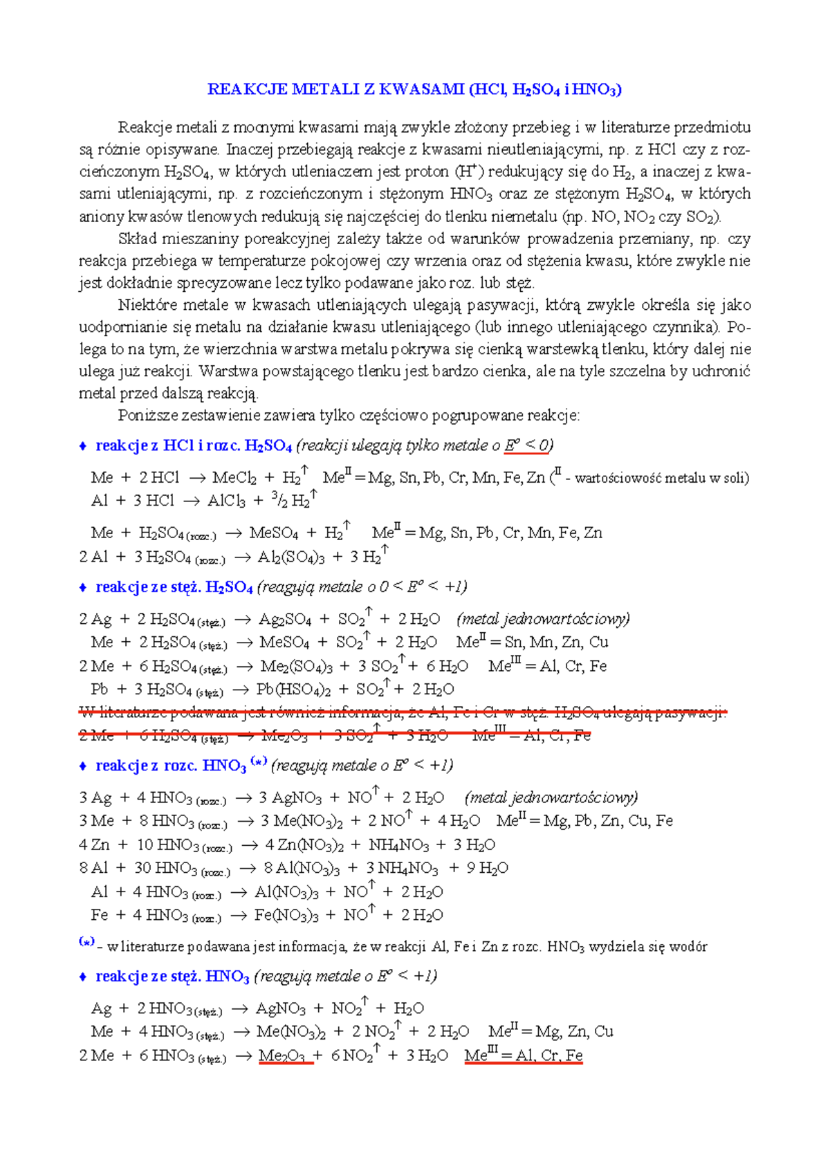 Reakcje Metali z Kwasami: HCl, H2SO4 i HNO3 - Materiały Dydaktyczne ...