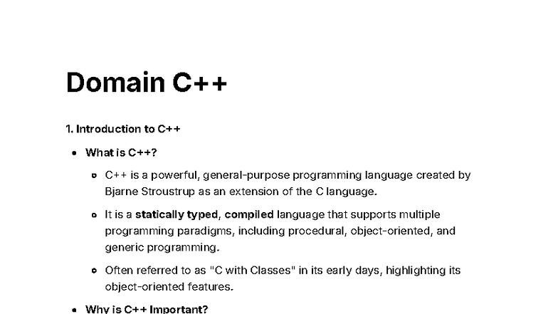 C++ Programming Overview: Key Concepts and Applications - Studocu