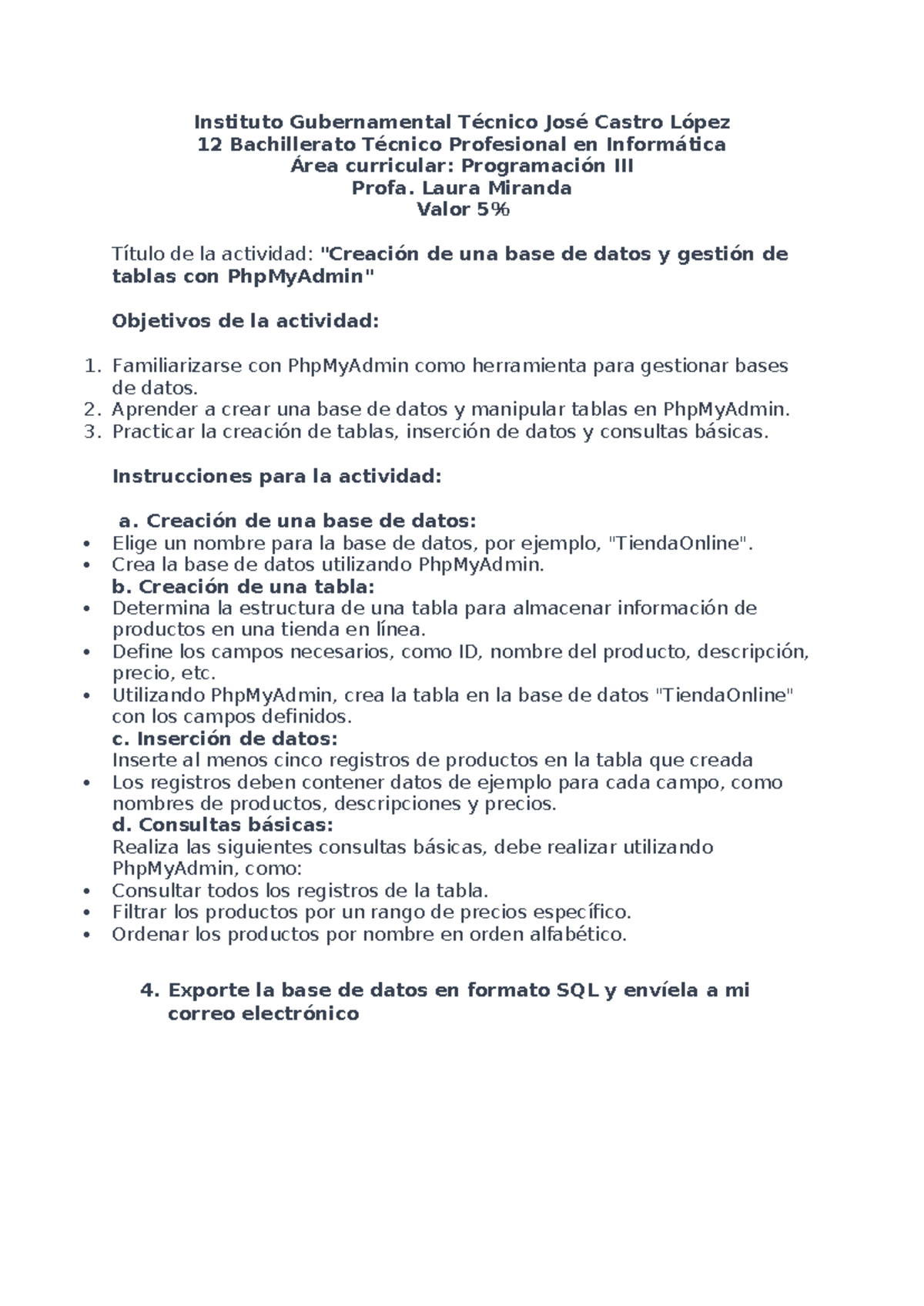 Actividad de Clase: Base de Datos Tienda en Línea - 12 Bachillerato ...
