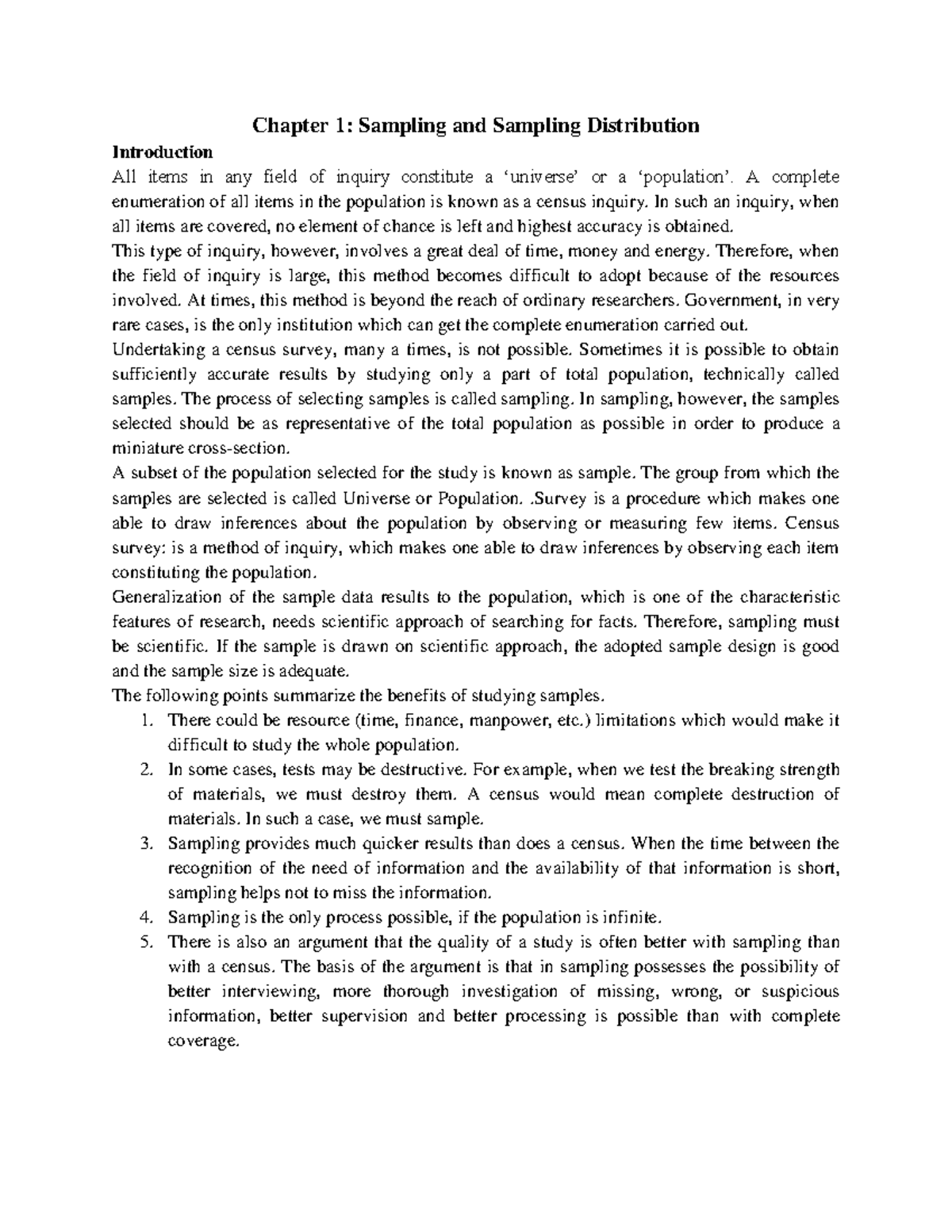 Stat II: Understanding Sampling and Sampling Distribution - Ch 1 & 2 - Studocu