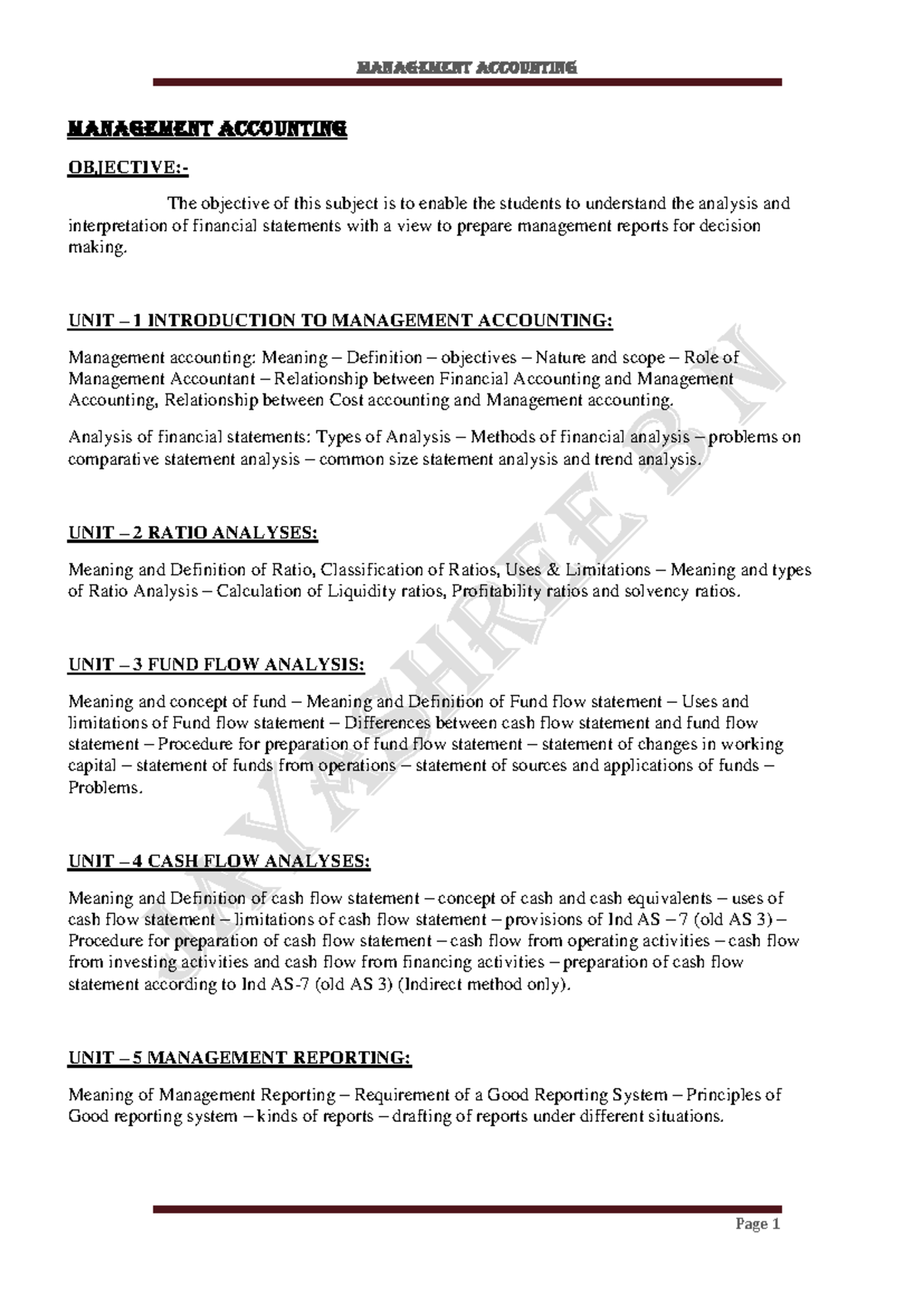 Management Accounting Overview - 6th Sem Notes - Studocu