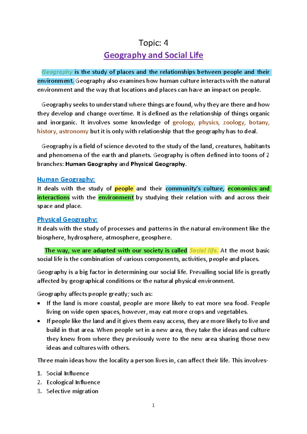 Geography and Social Life: Understanding Human Interaction and ...