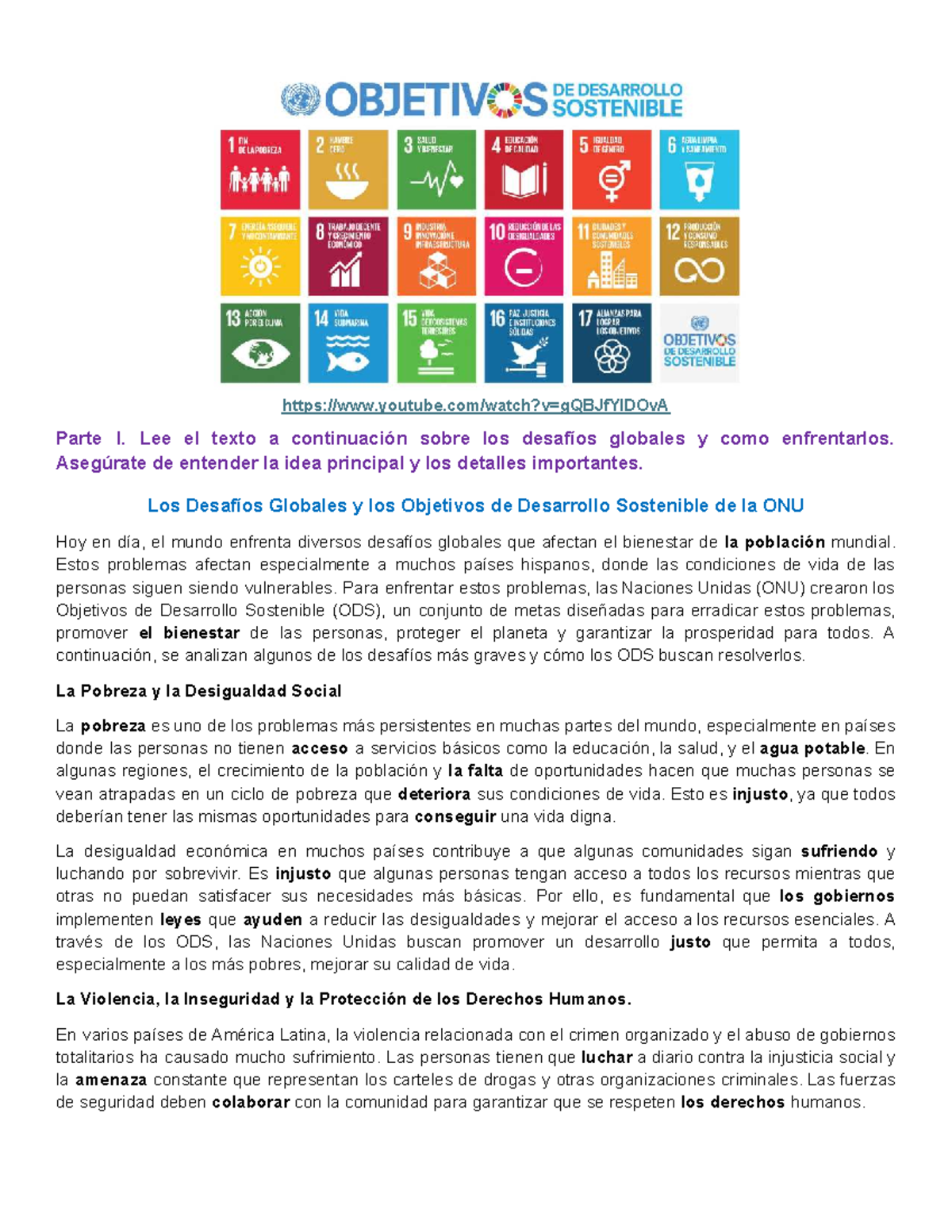 Copy of Los Desafios Globales- Lectura y práctica de Vocabulario ...