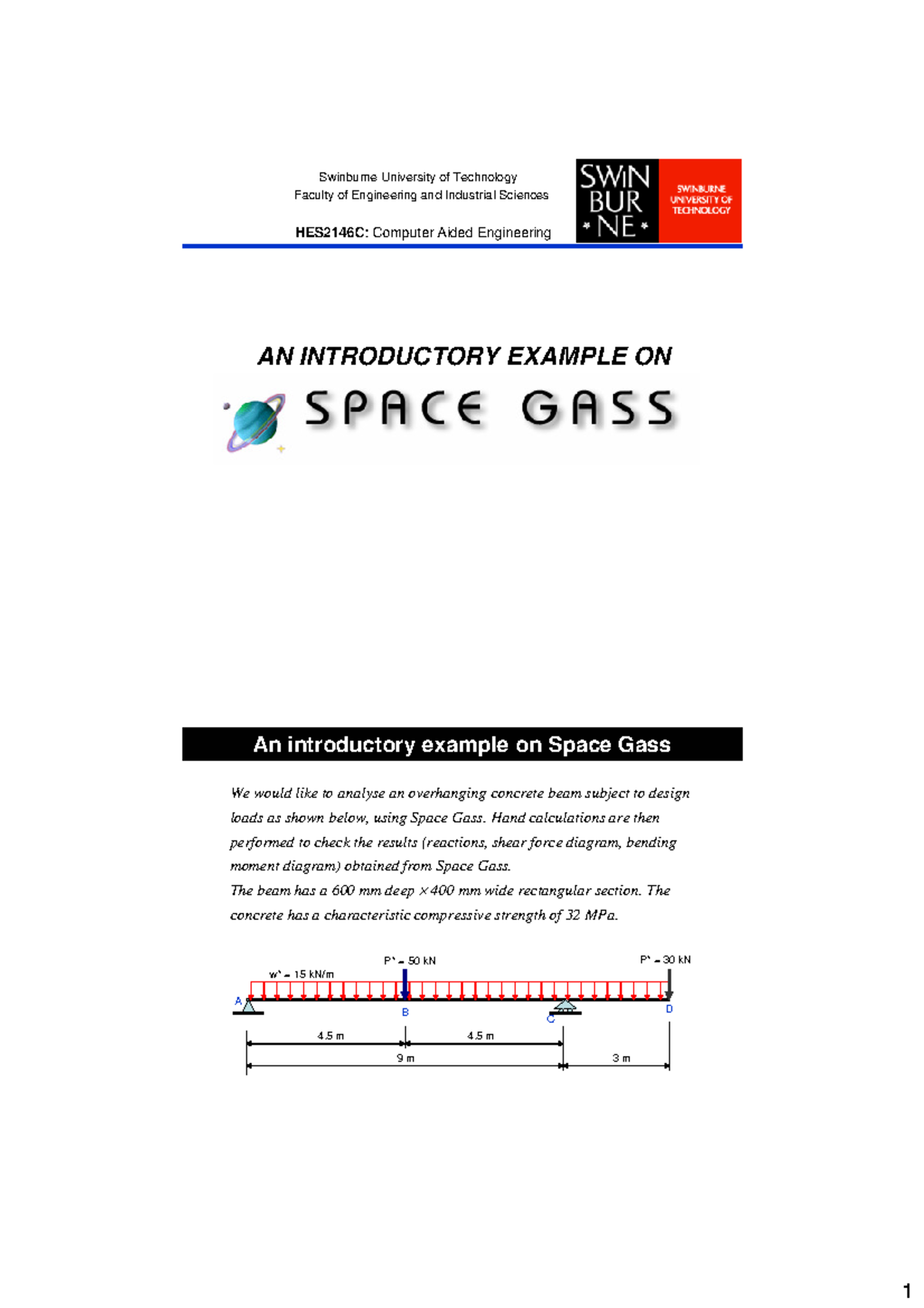 HES2146C: Introductory Space Gass Example on Beam Analysis (2011) - Studocu