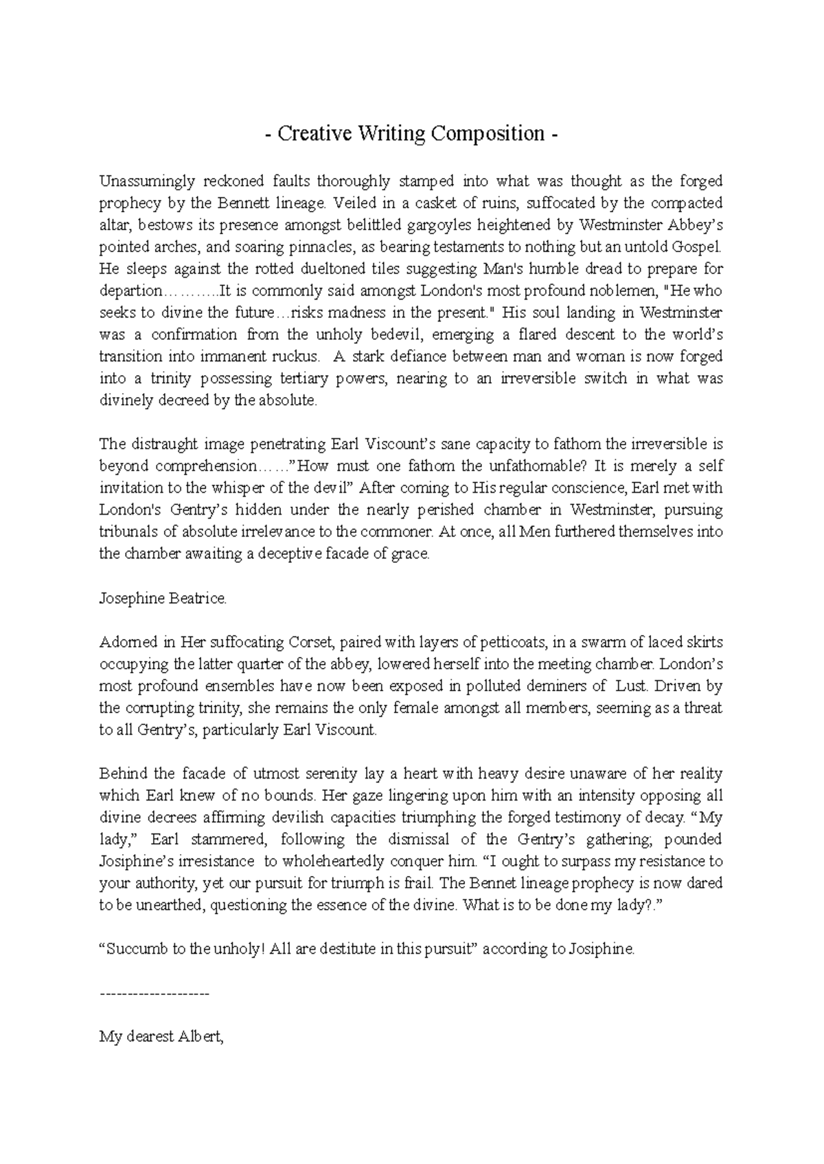 Extension 1 English - Creative Writing Composition Assmt Task 1 First ...