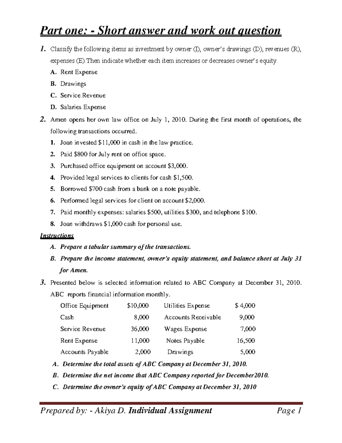 Individual Assignment LO4: Accounting Transactions & Financial ...
