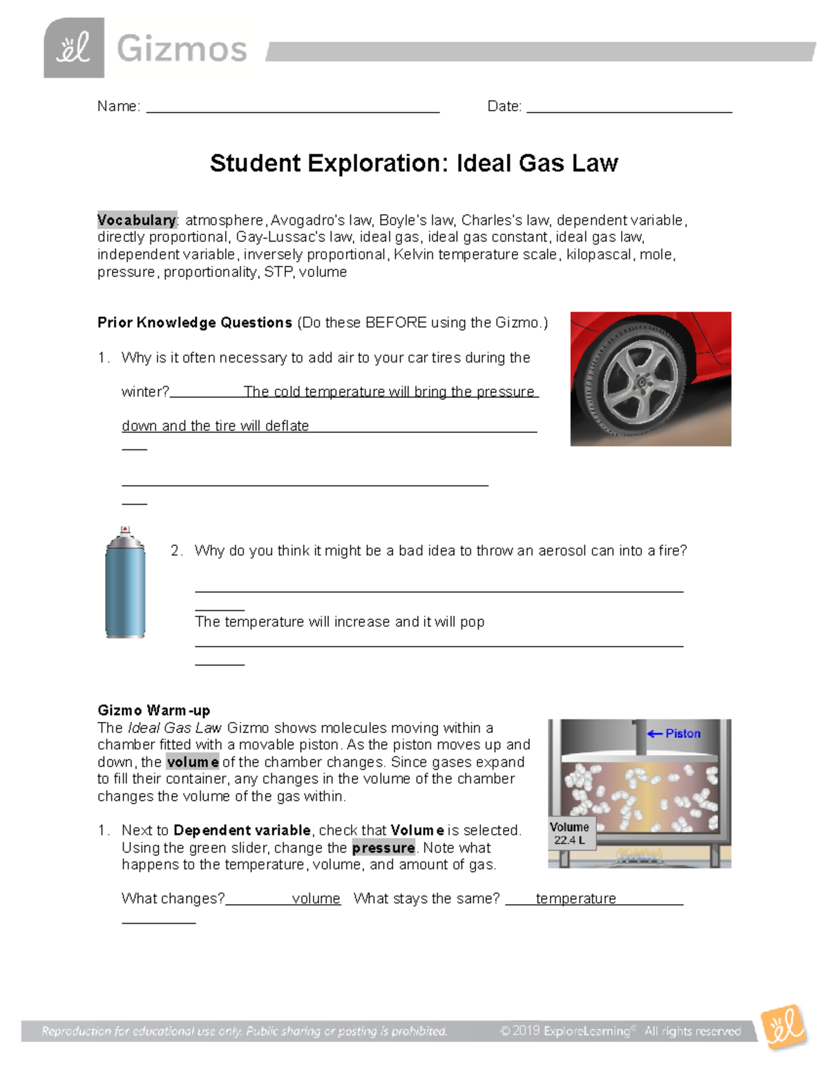 Exploring the Ideal Gas Law: A Guided Student Exploration SE-1 - Studocu