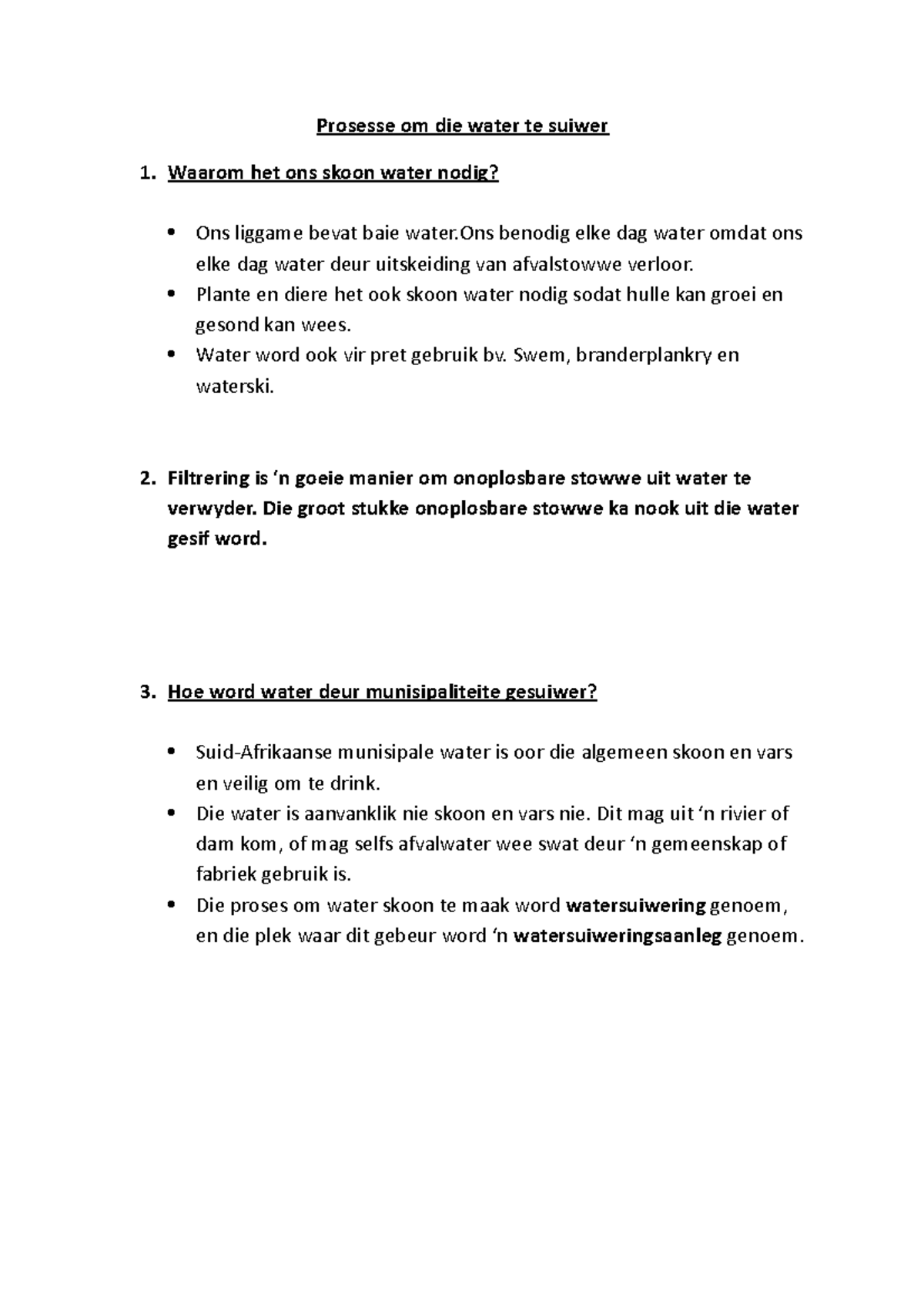 Kwartxkjcbsa CS - Prosesse om Water Suiwering en Filtrering - Studocu