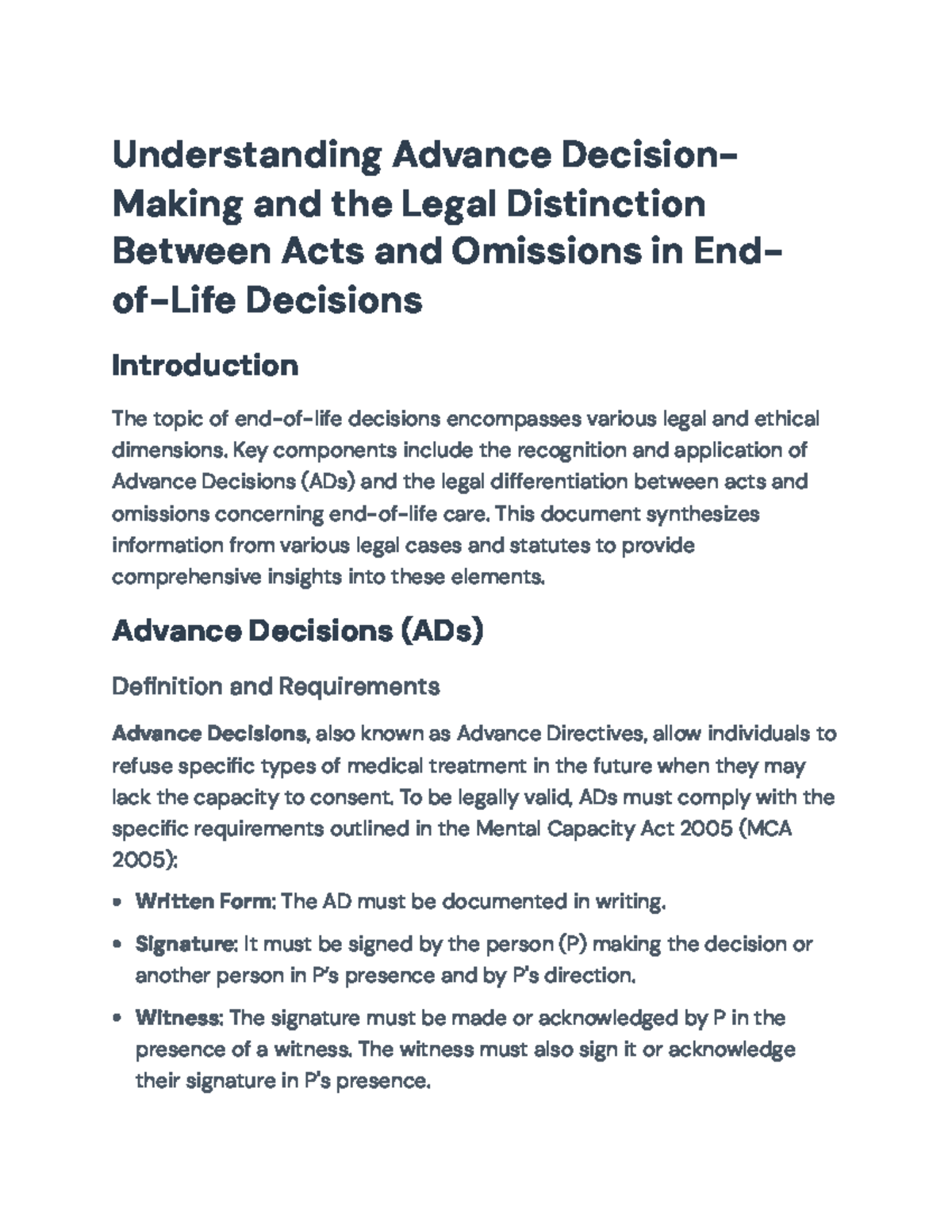 Understanding Advance Decisions and Legal Distinctions in EOL Care ...