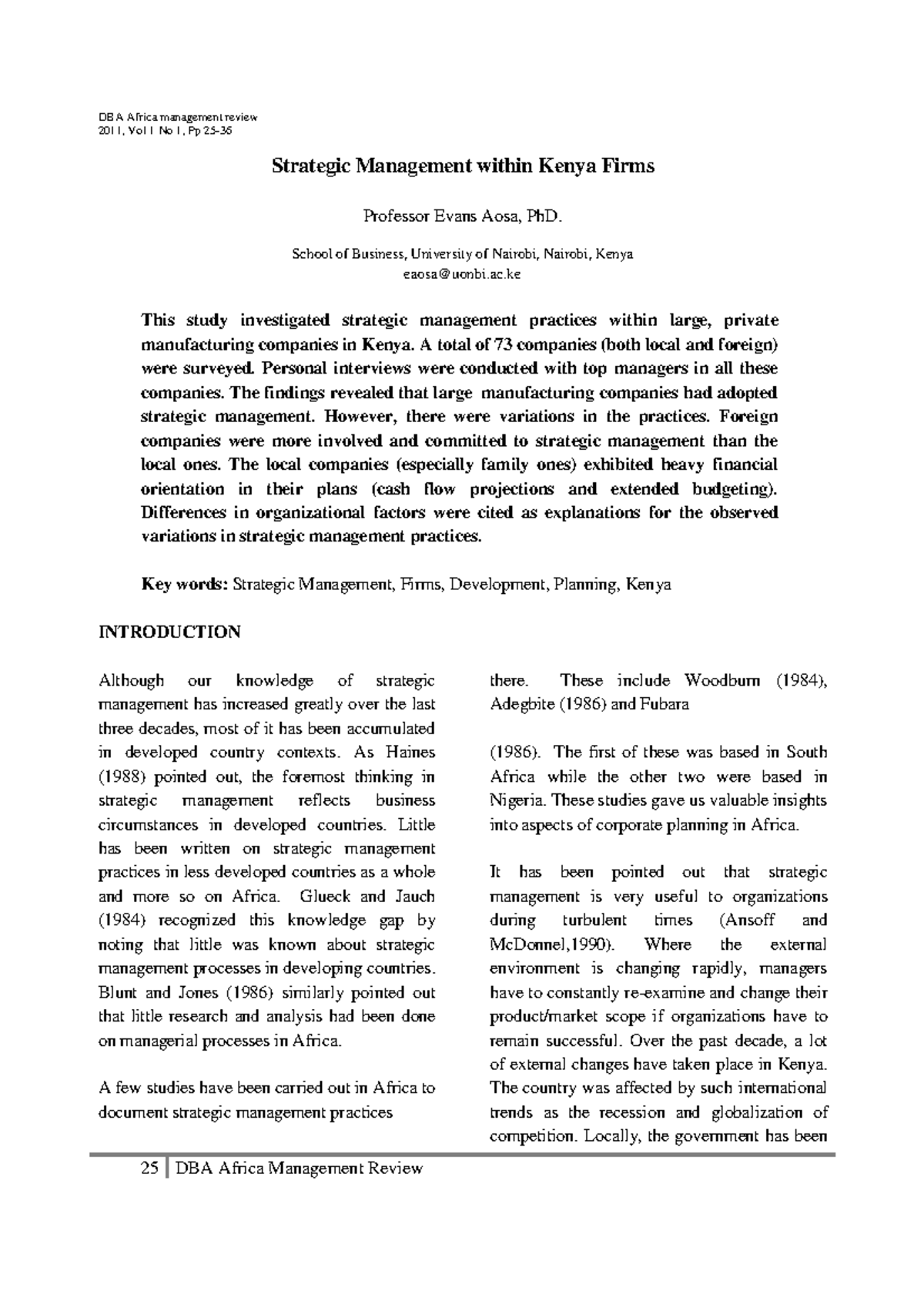 DBA Africa Management Review: Strategic Management in Kenyan Firms ...