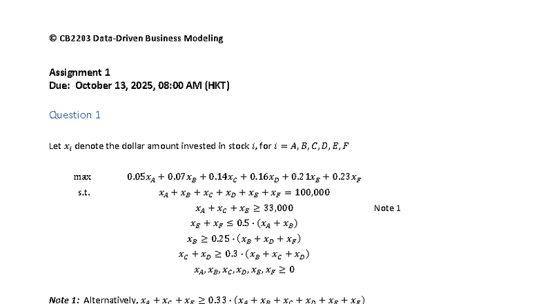 CB2203 Business Modeling Assignment 1 Solution Key - Studocu