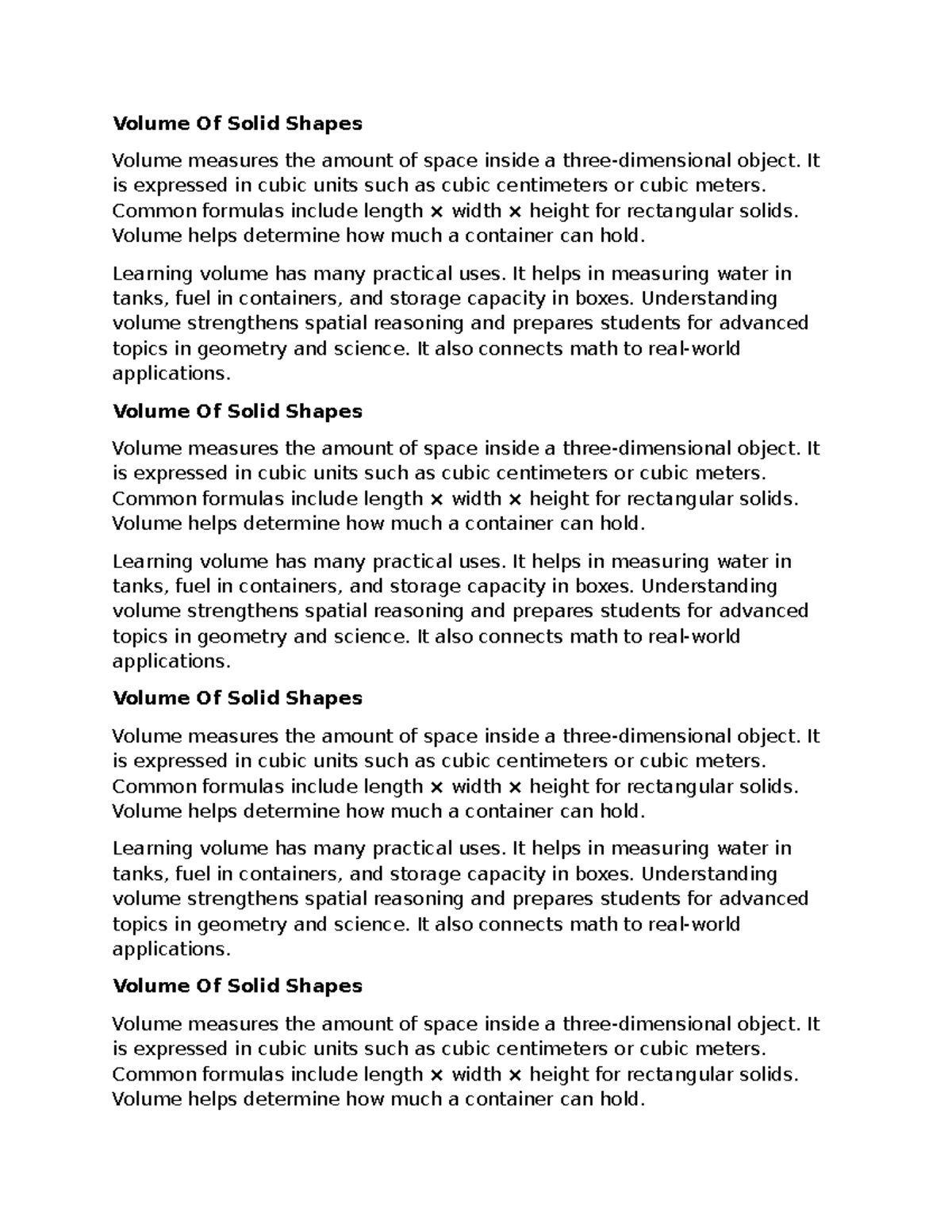 Volume of Solid Shapes - Understanding and Applications in Geometry ...