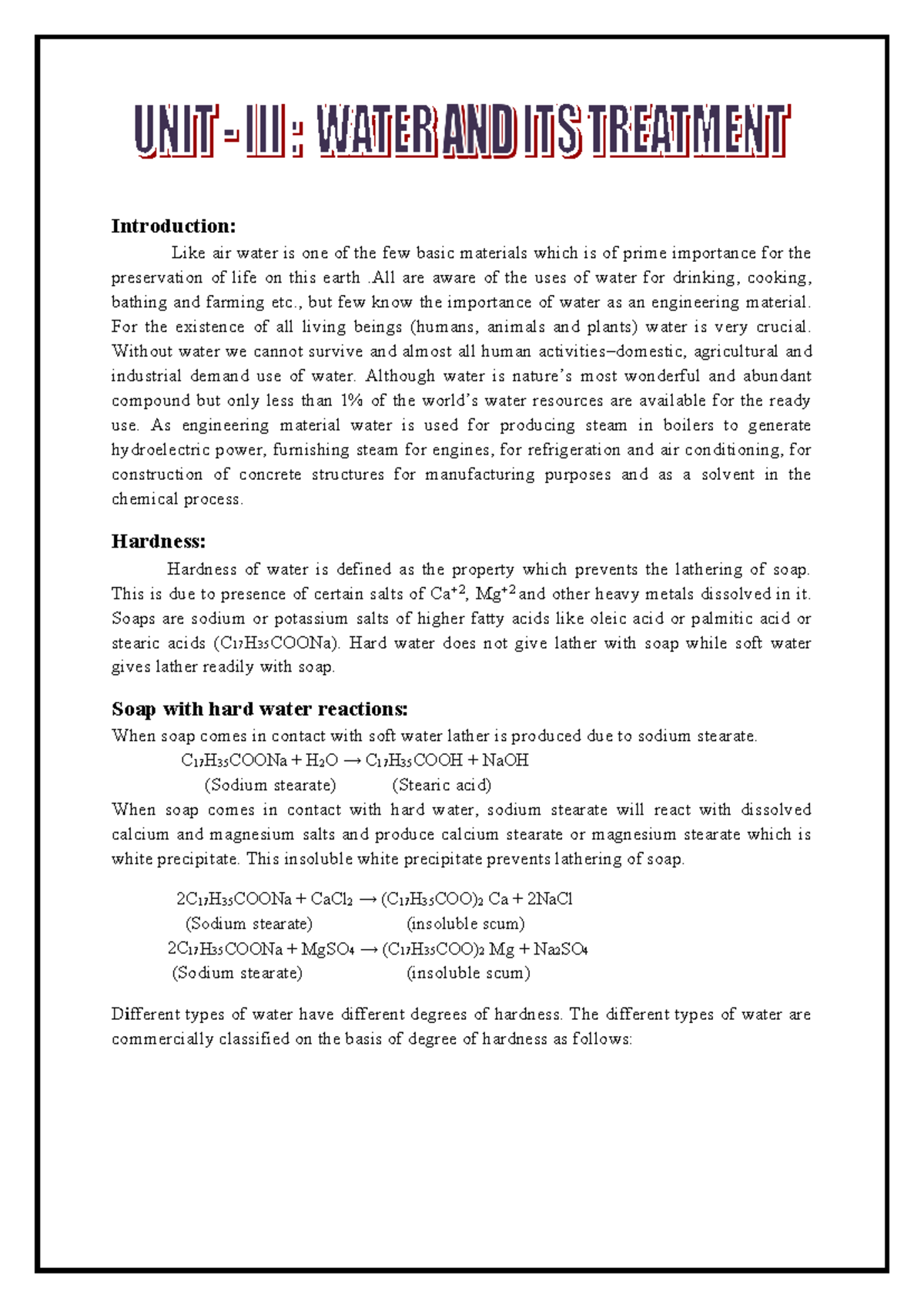Engineering Chemistry - Water Treatment & Hardness Analysis - Studocu