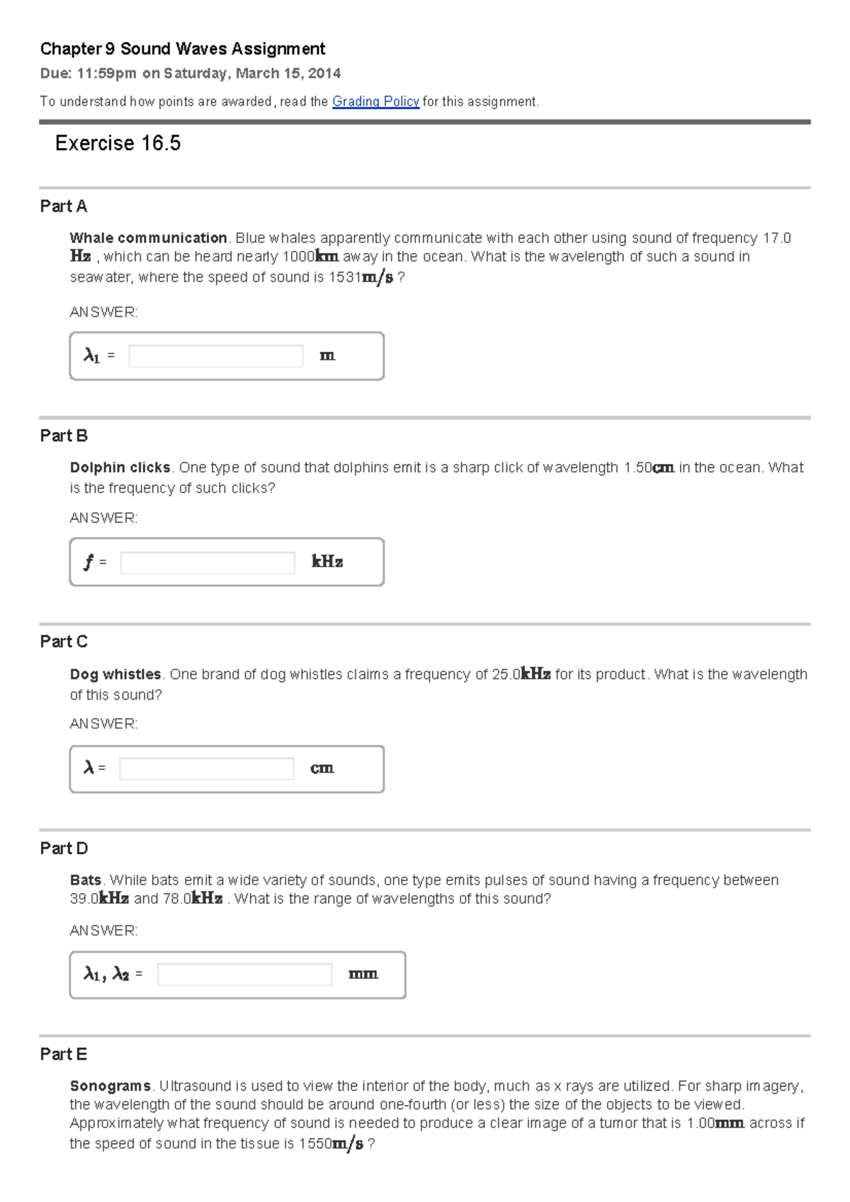 Chapter 9 Sound Waves Assignment - Chapter 9 Sound Waves Assignment ...