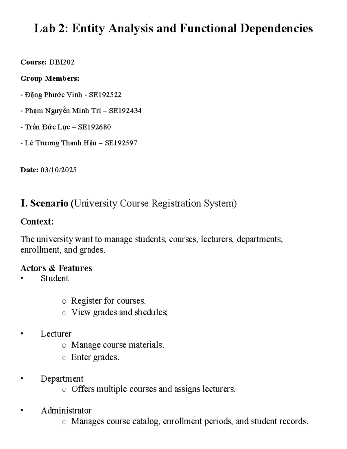 Lab 2: Entity Analysis & Functional Dependencies - DBI202 - Studocu