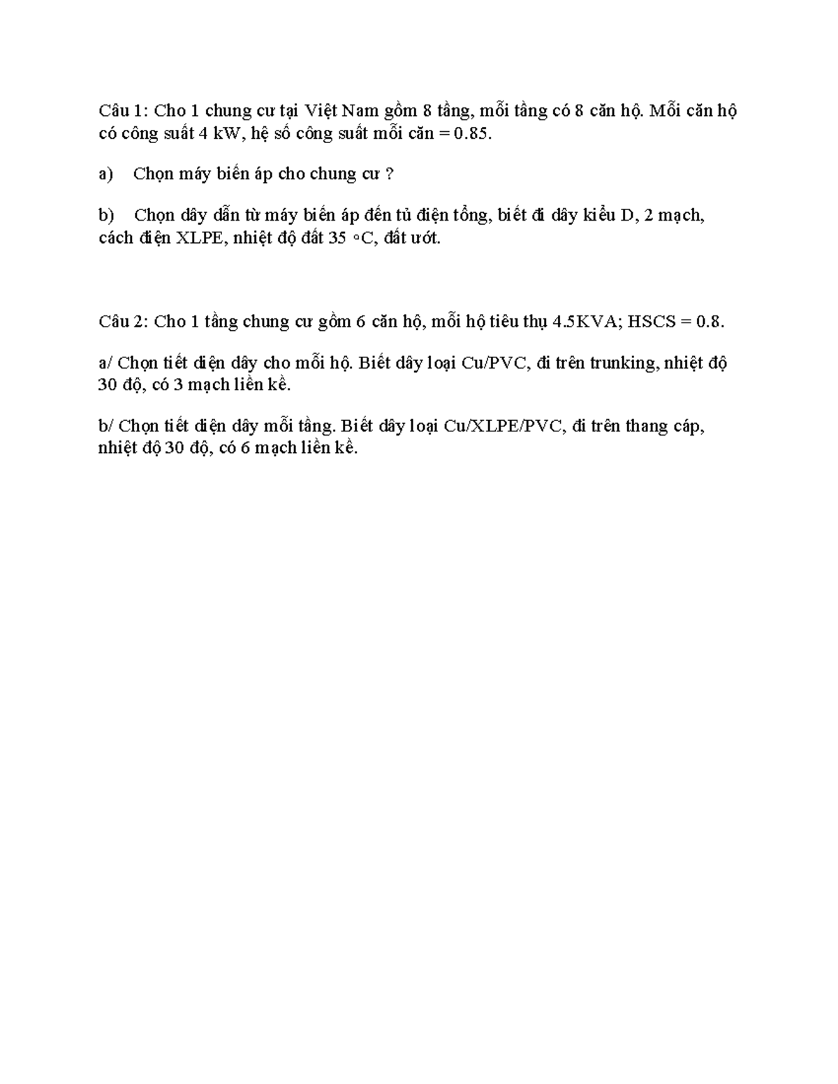 BT-Tuần 11: Lựa Chọn Máy Biến Áp và Dây Dẫn Cho Chung Cư - Studocu