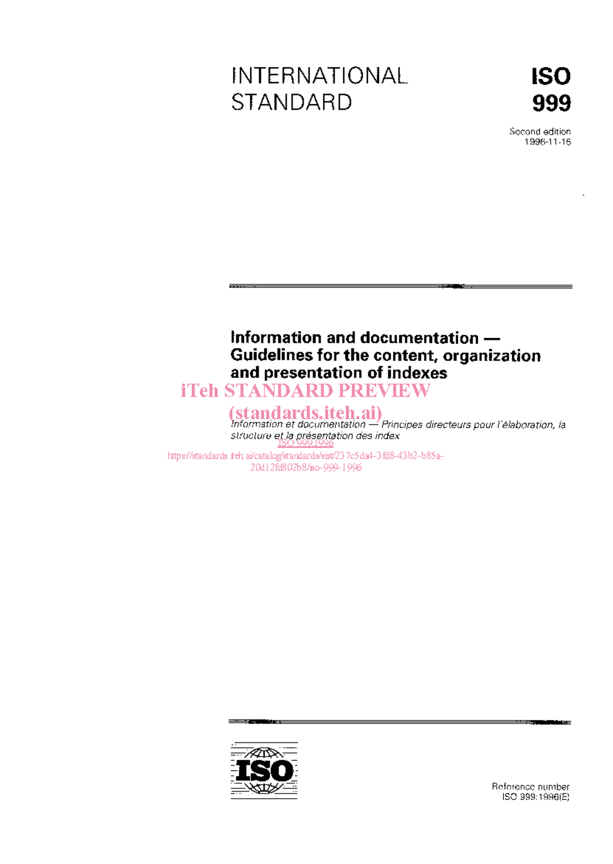 ISO 99:1996 - Guidelines for Content and Presentation of Indexes - Studocu