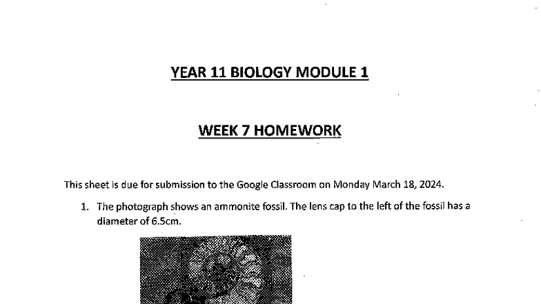 YEAR 11 BIOLOGY MODULE 1 WEEK 7 HOMEWORK ASSIGNMENT - Studocu