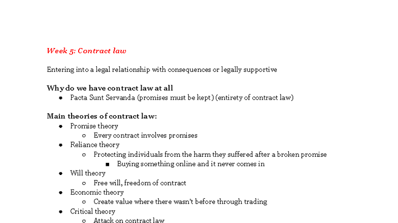 Law 201: Week 5 - Understanding Contract Law Theories and Principles ...
