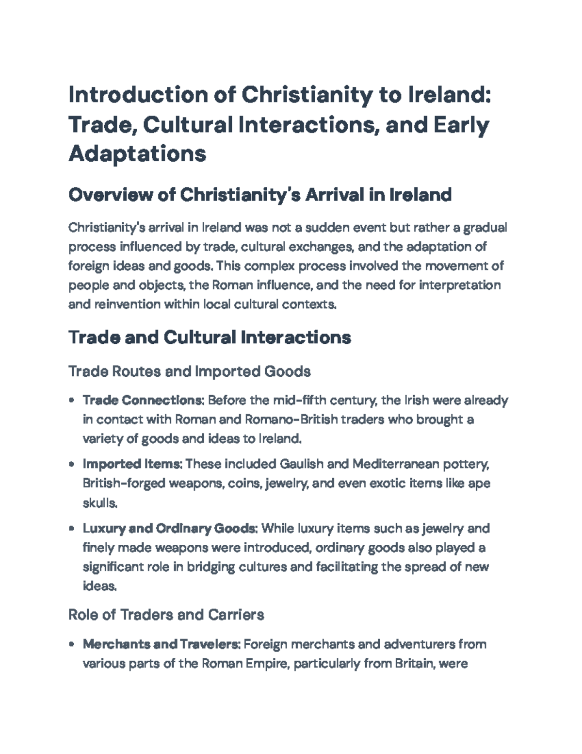 Introduction of Christianity to Ireland: Trade and Cultural Adaptation ...