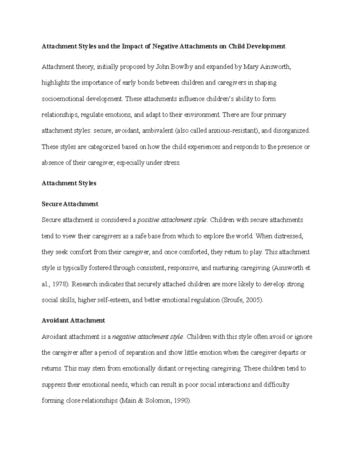 Attachment Styles and Negative Attachments' Impact on Child Dev. V2 ...