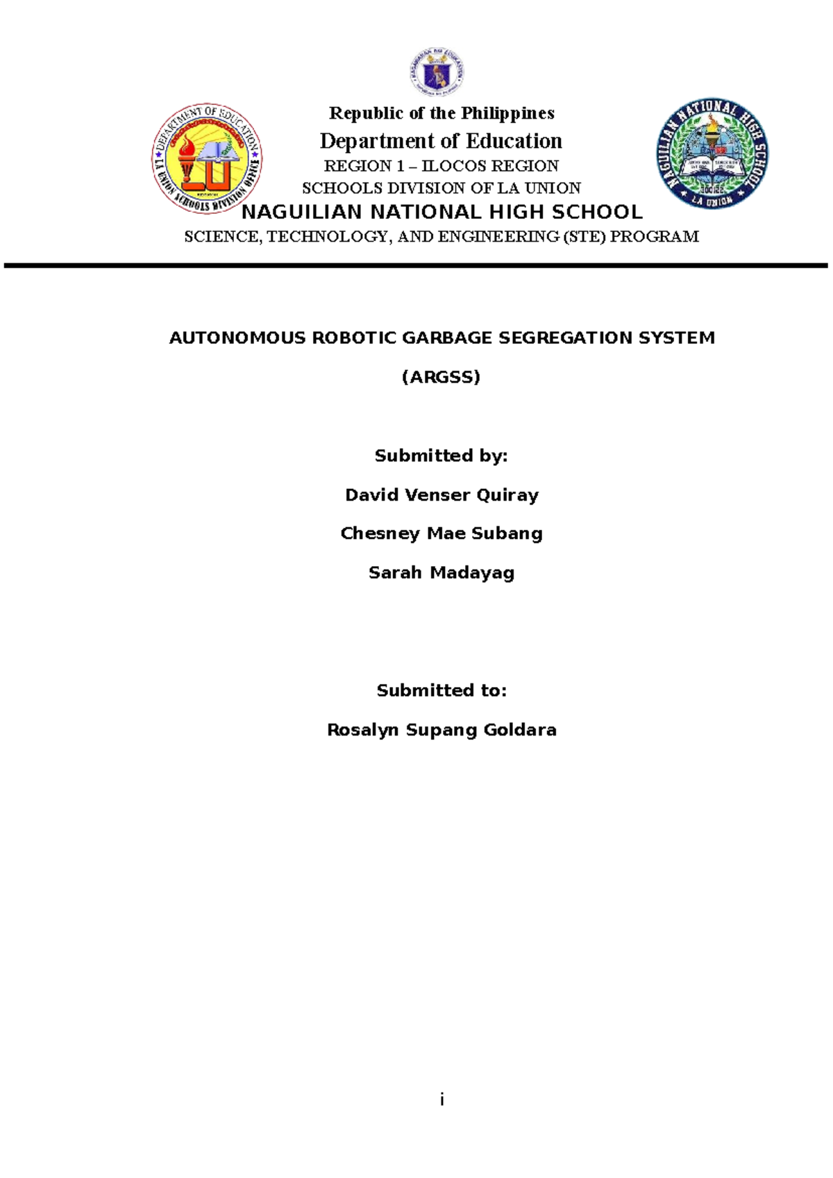 ARGSS: Autonomous Robotic Garbage Segregation System Study - Studocu