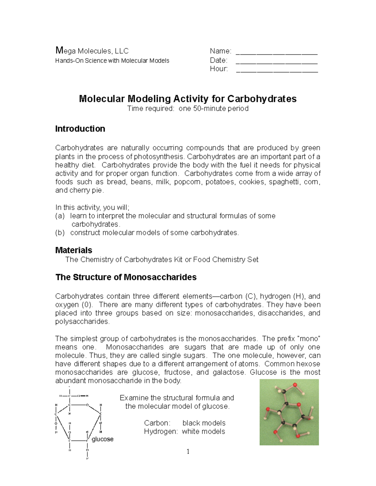 Carbohydrates Modeling Activity: Understanding Molecular Structures ...