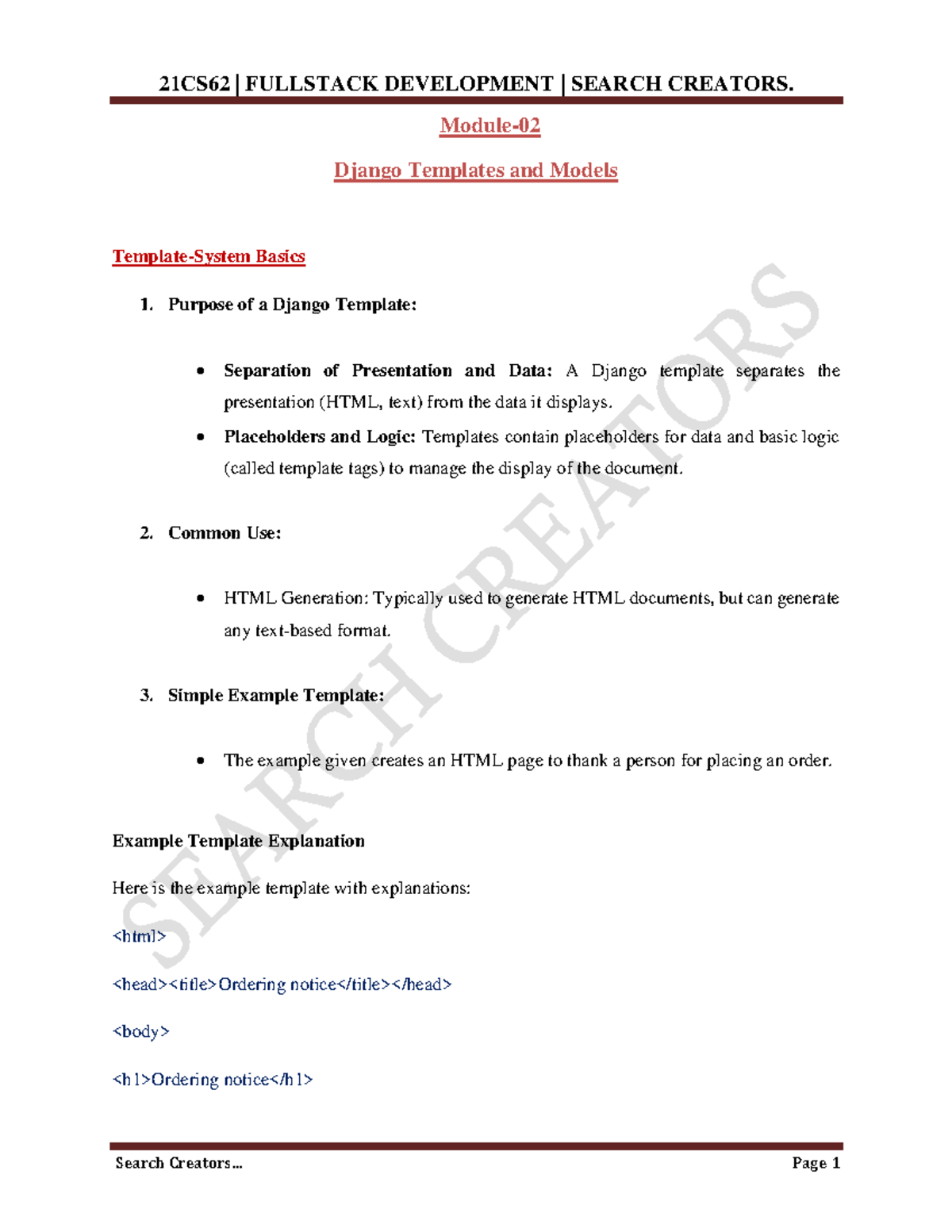 Module-02 FSD Django Template System Overview and Basics - Studocu