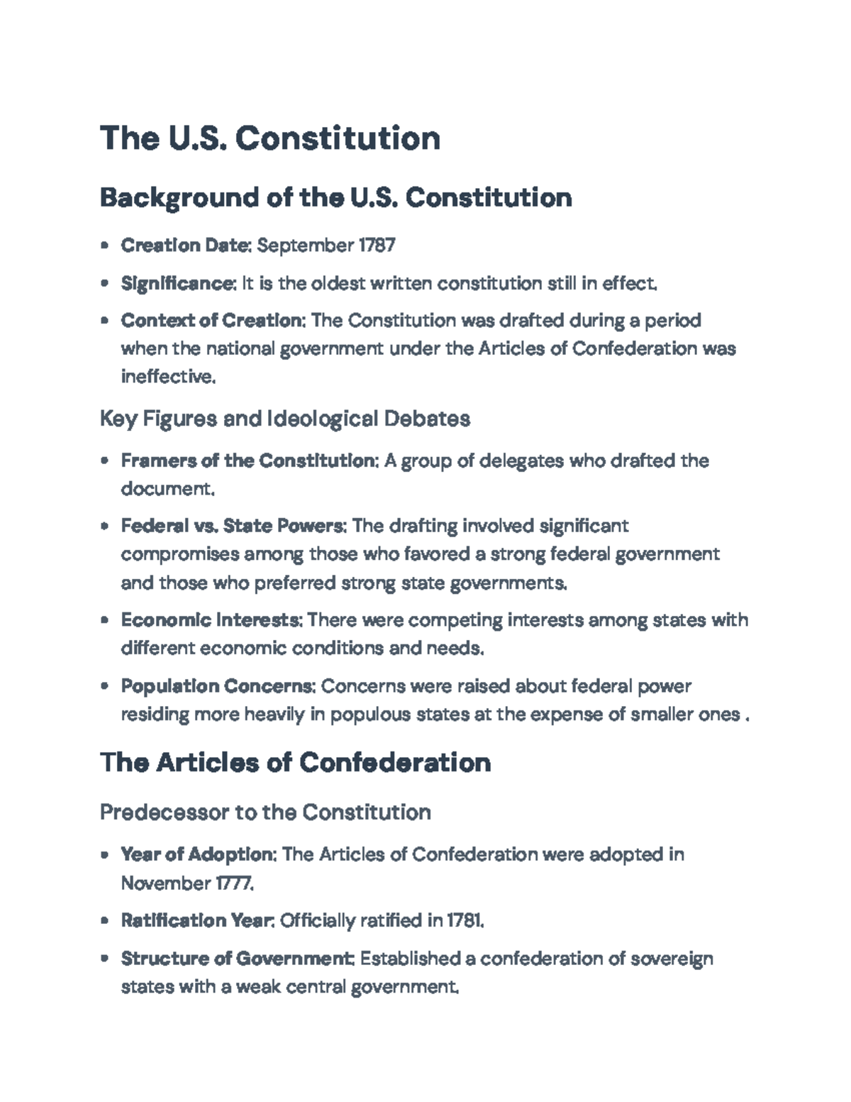 U.S. Constitution Overview: Key Background, Compromises & Legacy - Studocu