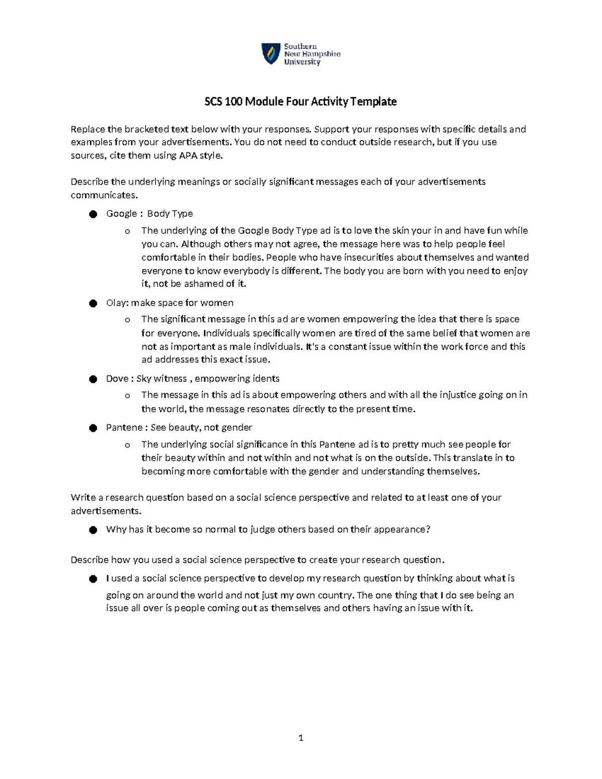SCS 100 Module Four Activity Template - SCS 100 Module Four Activity ...