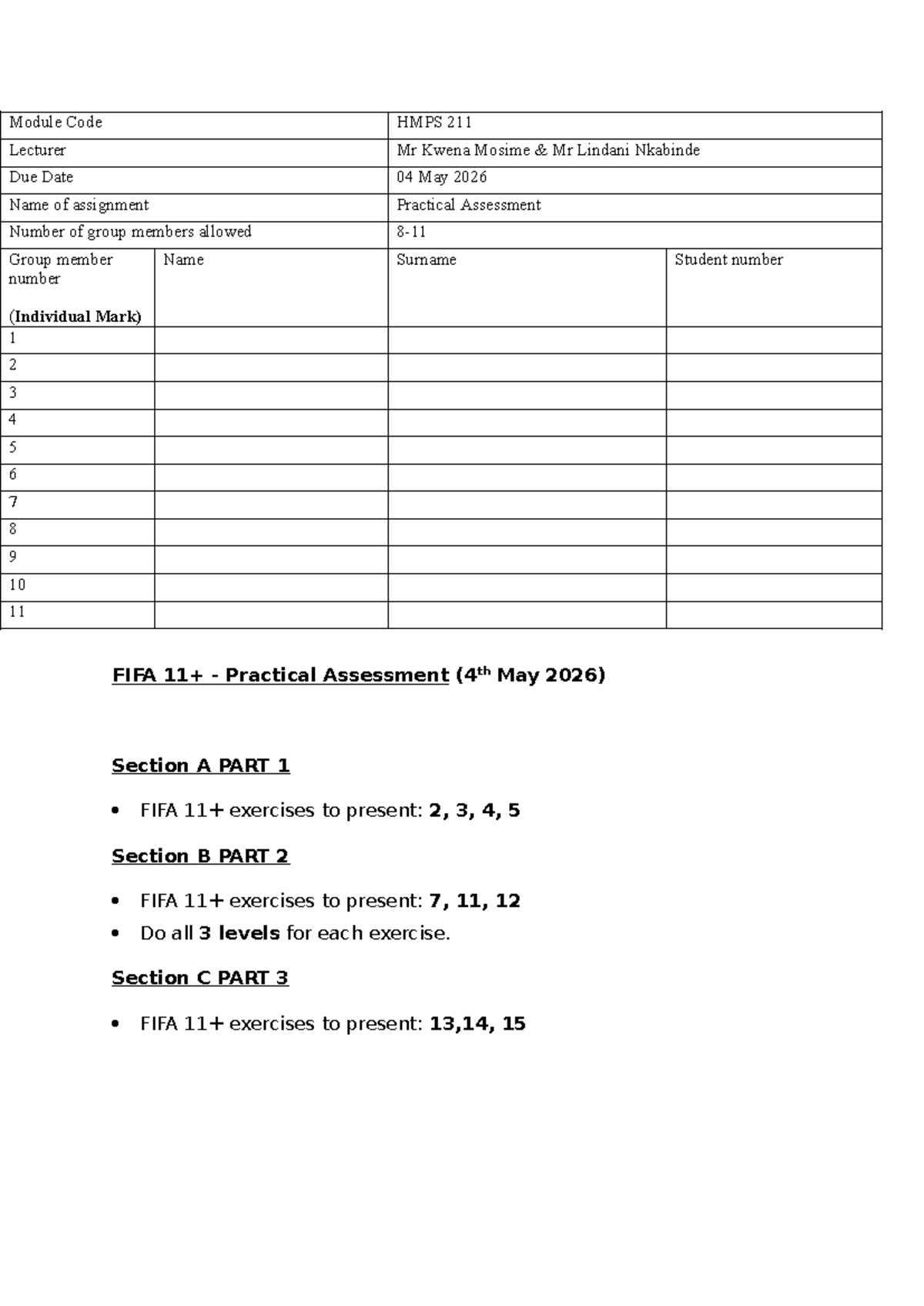 Practical Assessment Rubric for HMPS 211 - Due 04 May 2026 - Studocu
