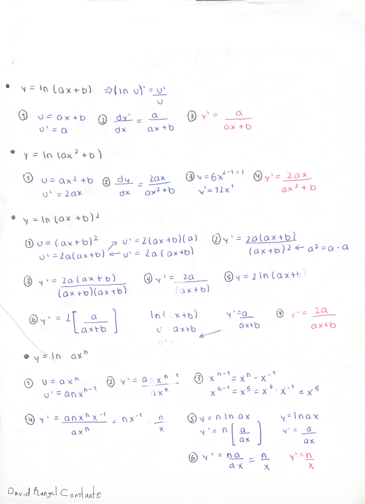 Derivadas logarítmicas S3 David R - in (in v) 1 2 dy a 3 a dx ) 1 dy ...