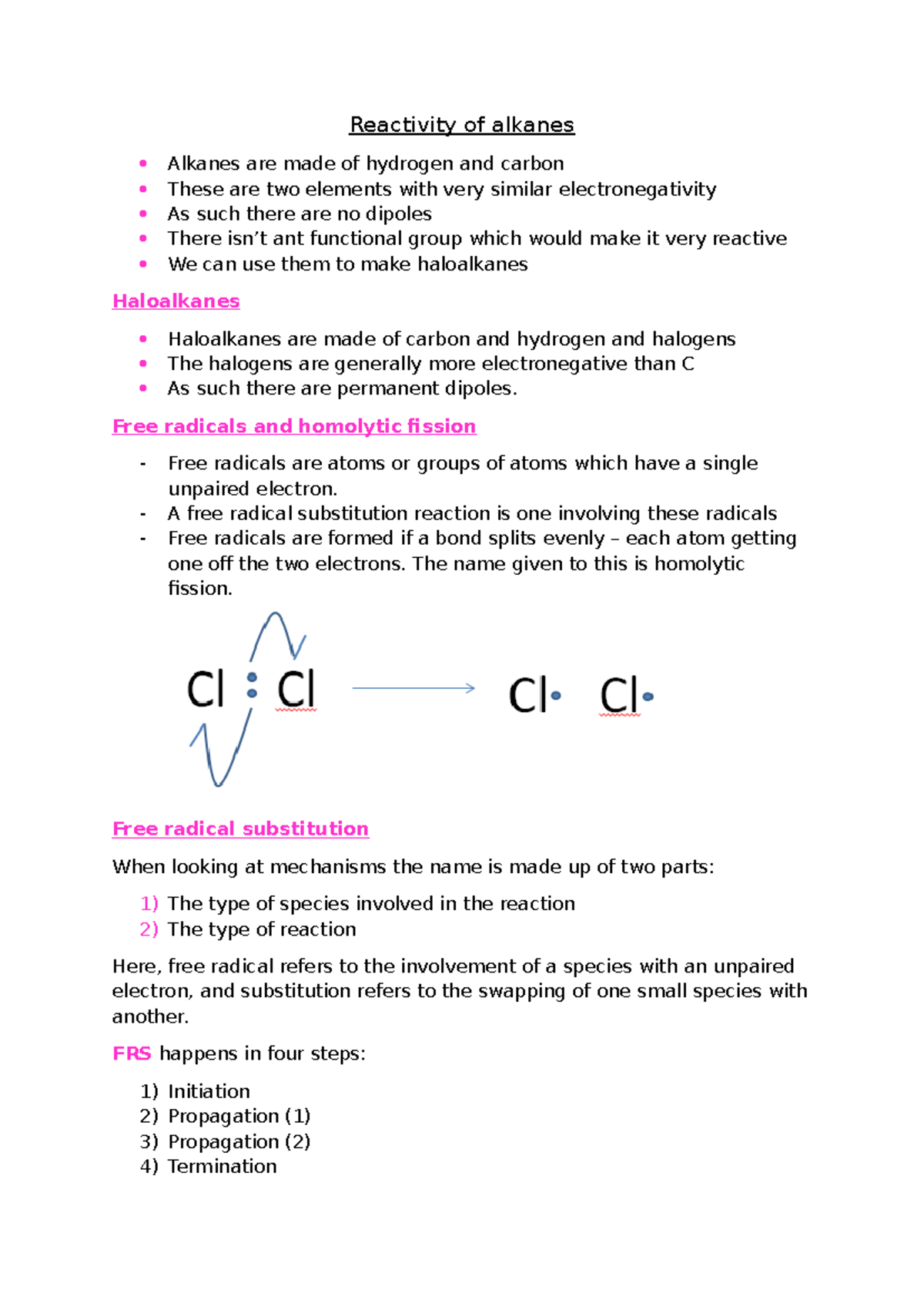 Free Radical Substitution and Halogenoalkanes - 15-01-2025 - Reactivity ...