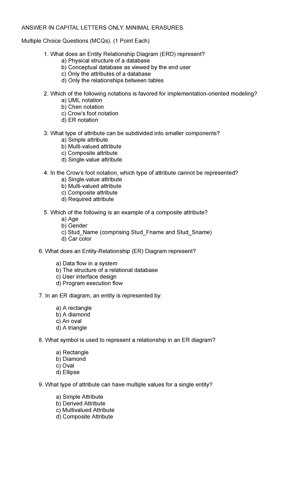 MODULE 3 QUIZ: ENTITY RELATIONSHIP DIAGRAM (ERD) MCQs - Studocu