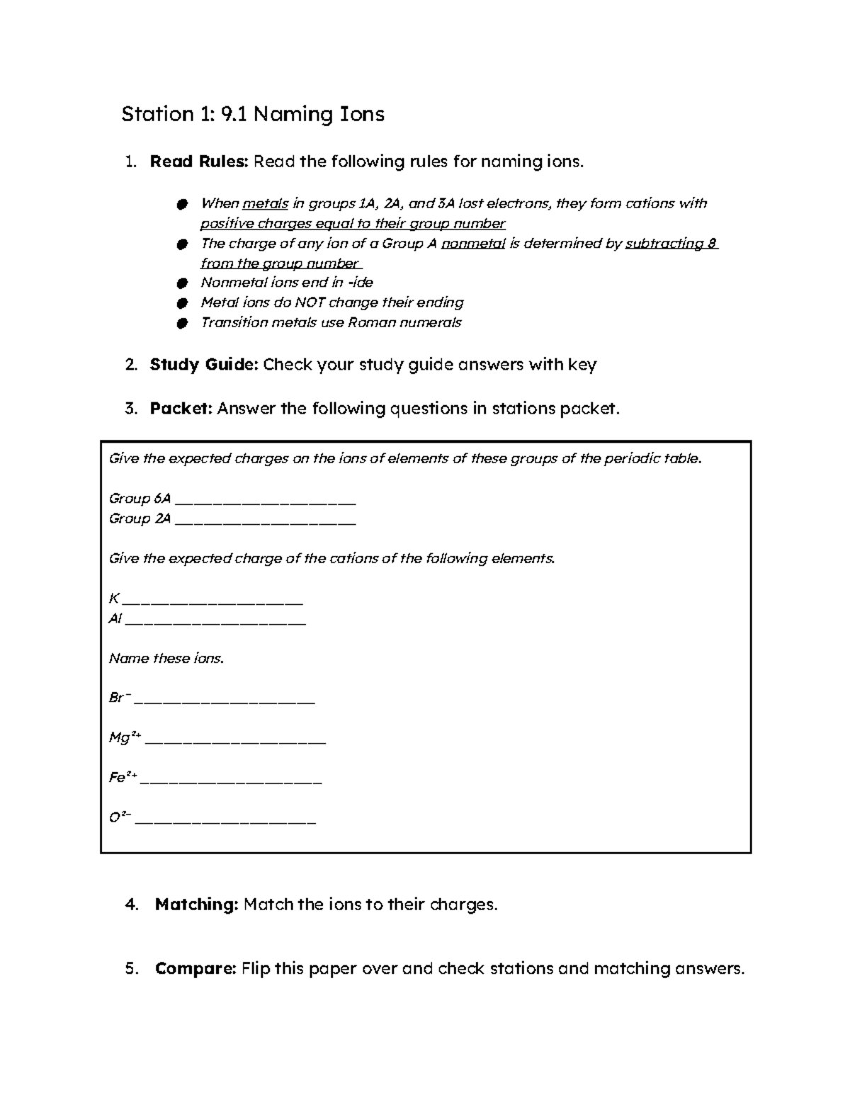 Chemistry 9: Naming Ions & Molecular Compounds Study Guide - Studocu