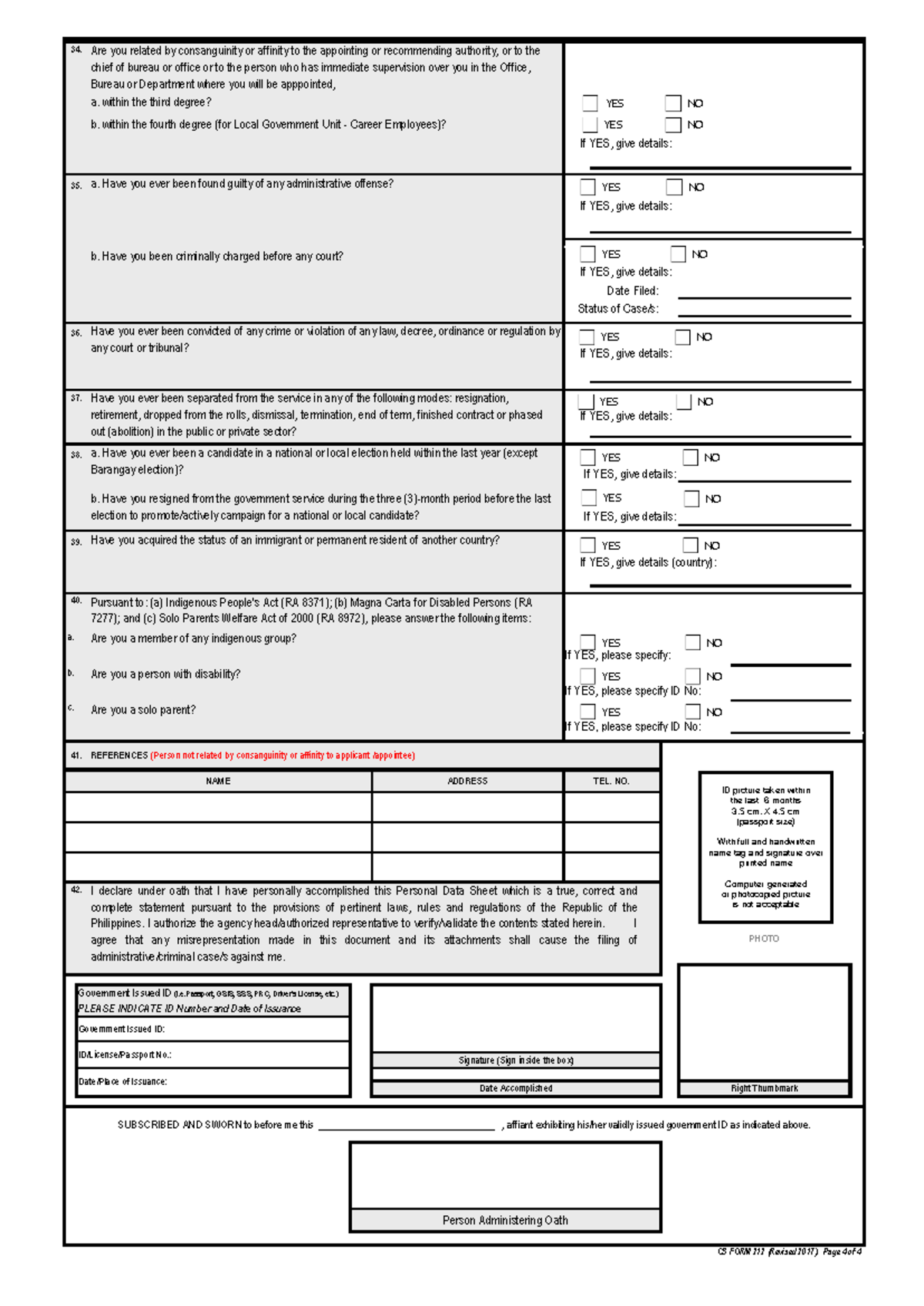 Personal Data Sheet (PDS) CSC Form 212 Revised 2017 Page 4 - Studocu