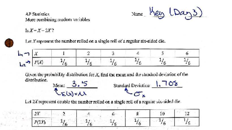 AP Statistics Notes: Random Variables Day 3 (2022) - Studocu