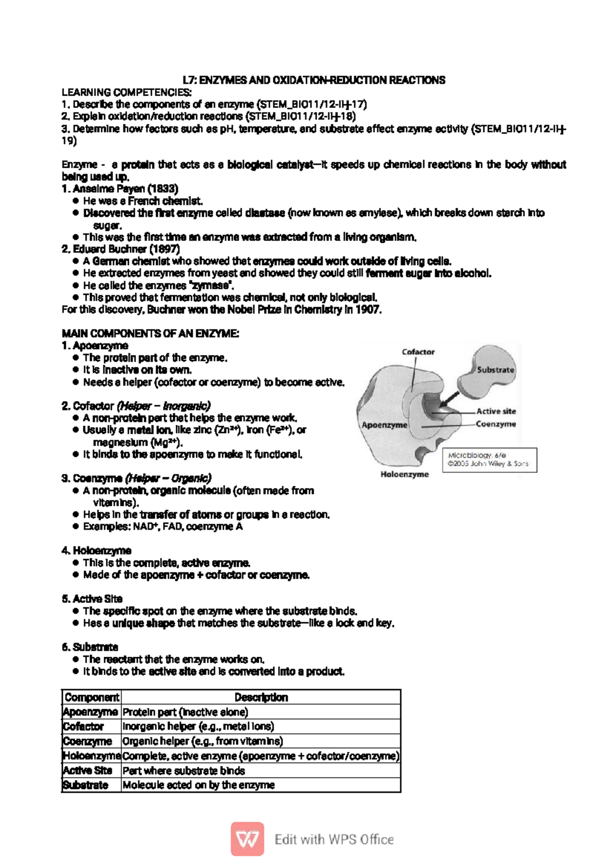 General Biology 1: L7 Enzymes & Redox Reactions Overview - Studocu