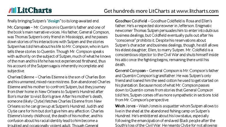 Absalom, Absalom! - Key Character Analysis and Themes (ENG 101) - Studocu