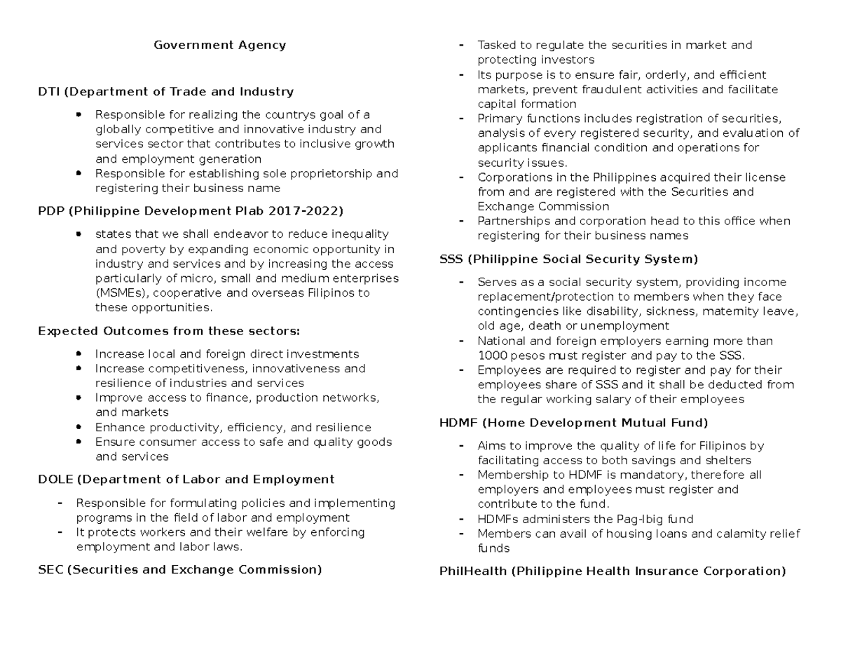 FE Lecture Note 2: Overview of Government Agencies and Economic ...