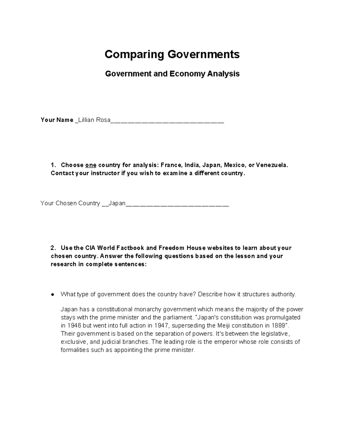 1 - .... - Comparing Governments Government and Economy Analysis Your ...
