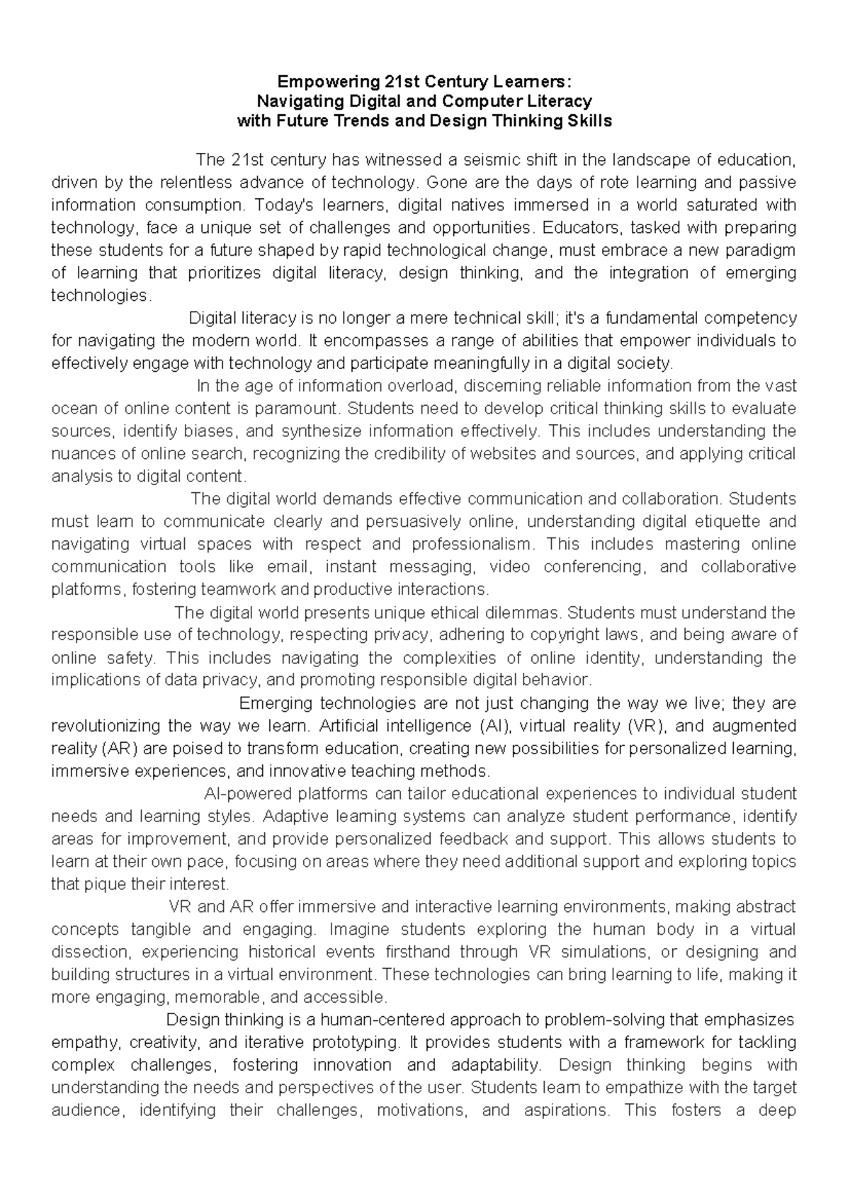 Empowering 21st Century Learners: Digital Literacy & Design Thinking ...