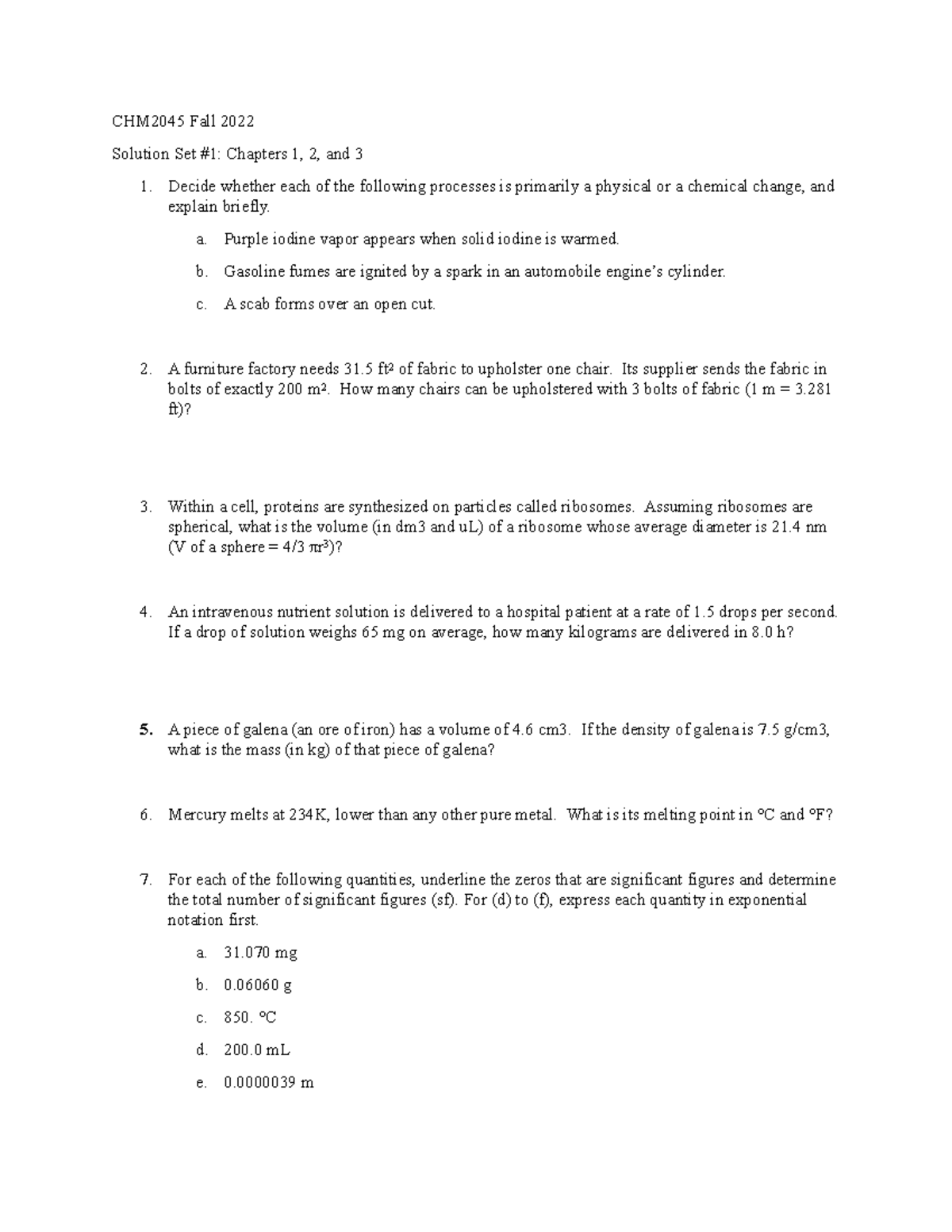 CHM2045 Chapters 1-3 Practice Questions and Solutions Set #1 - Studocu
