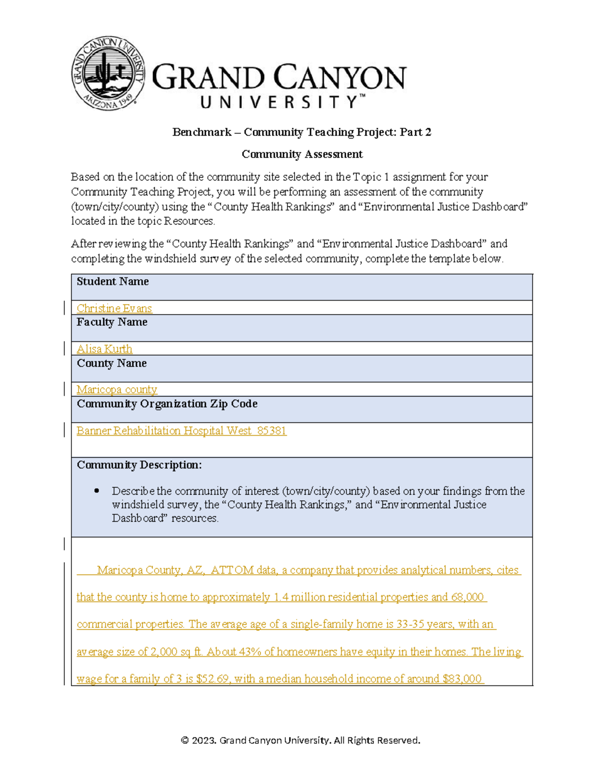 NRS 425 RS T2 Community Teaching Project: Assessment & Opportunities ...