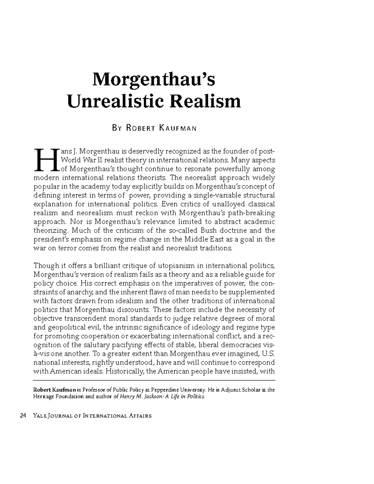 Morgenthau’s Unrealistic Realism - Yale Journal of International ...