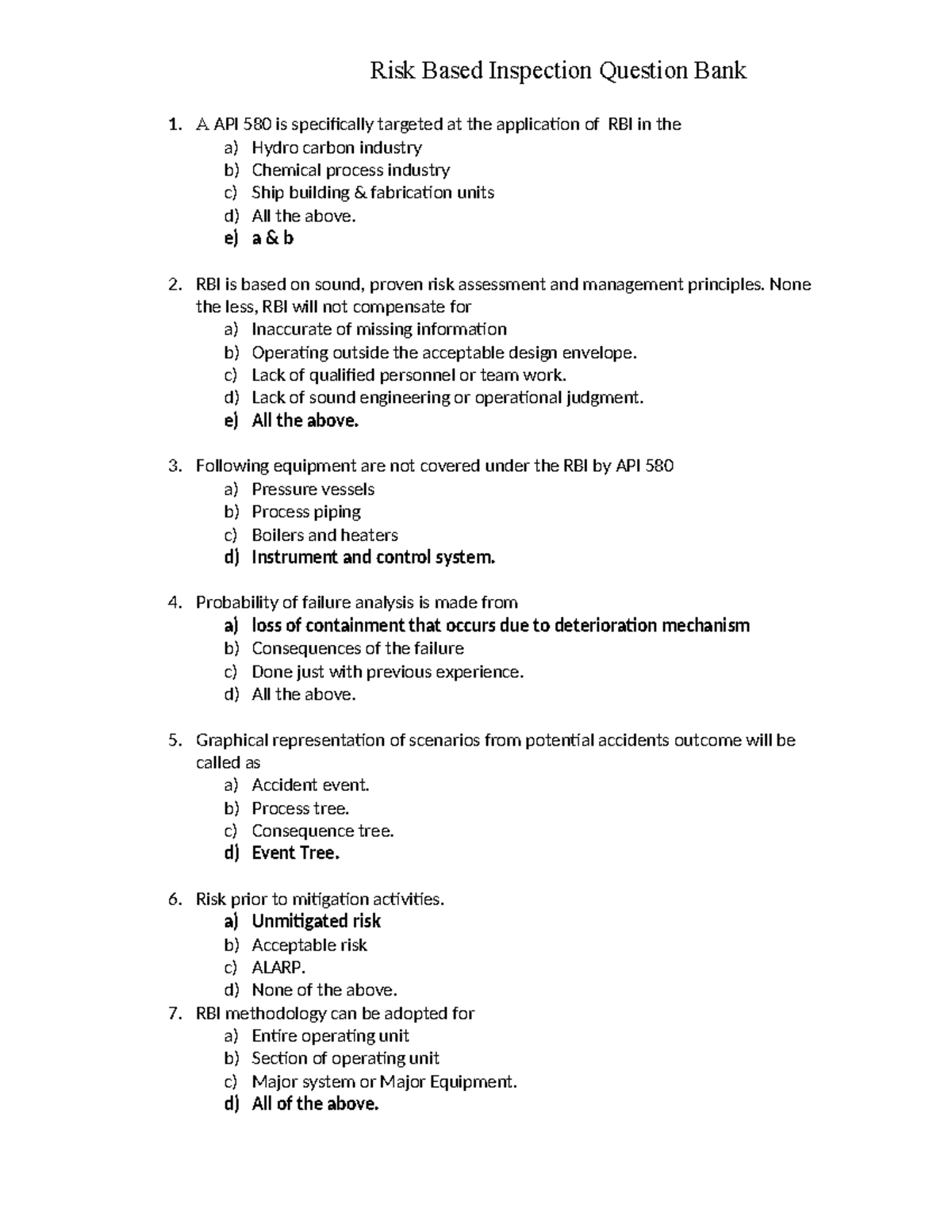 API 580 MCQs: Risk Based Inspection Question Bank (50 Questions) - Studocu