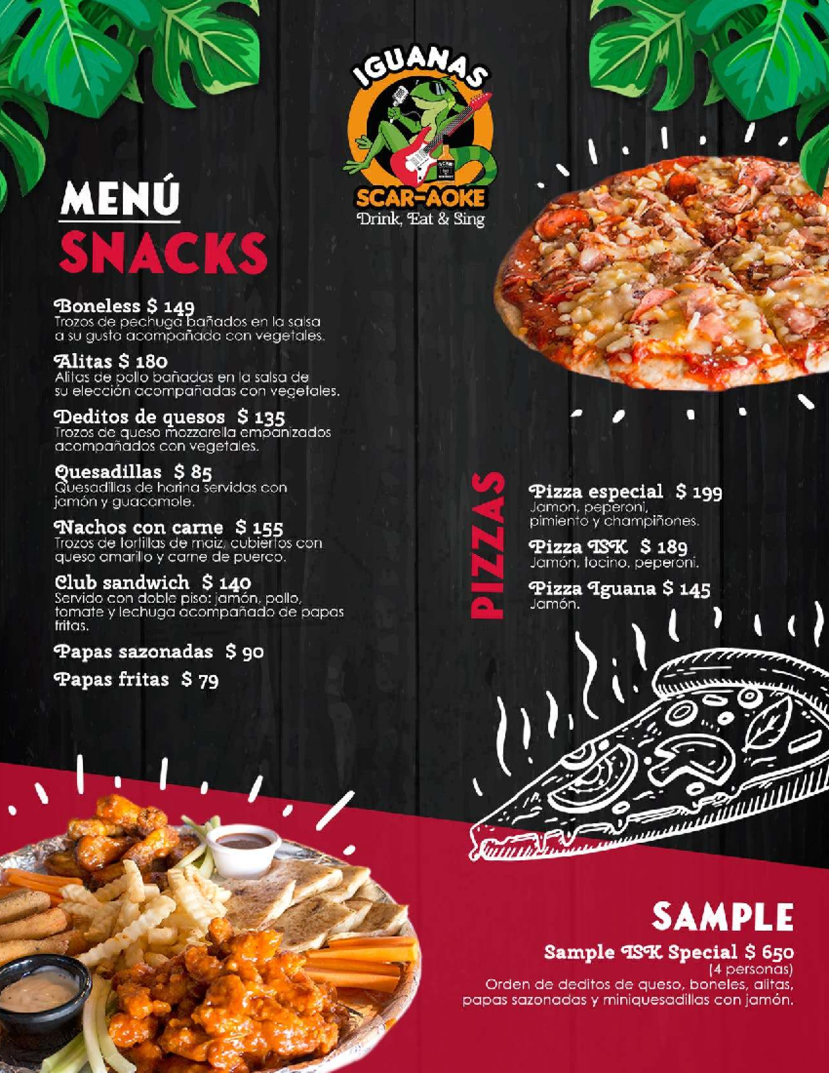 MENÚ Nuevo ISK - Haha - Malala MENÚ Drink, Eat Sing SNACKS Boneless 149 ...