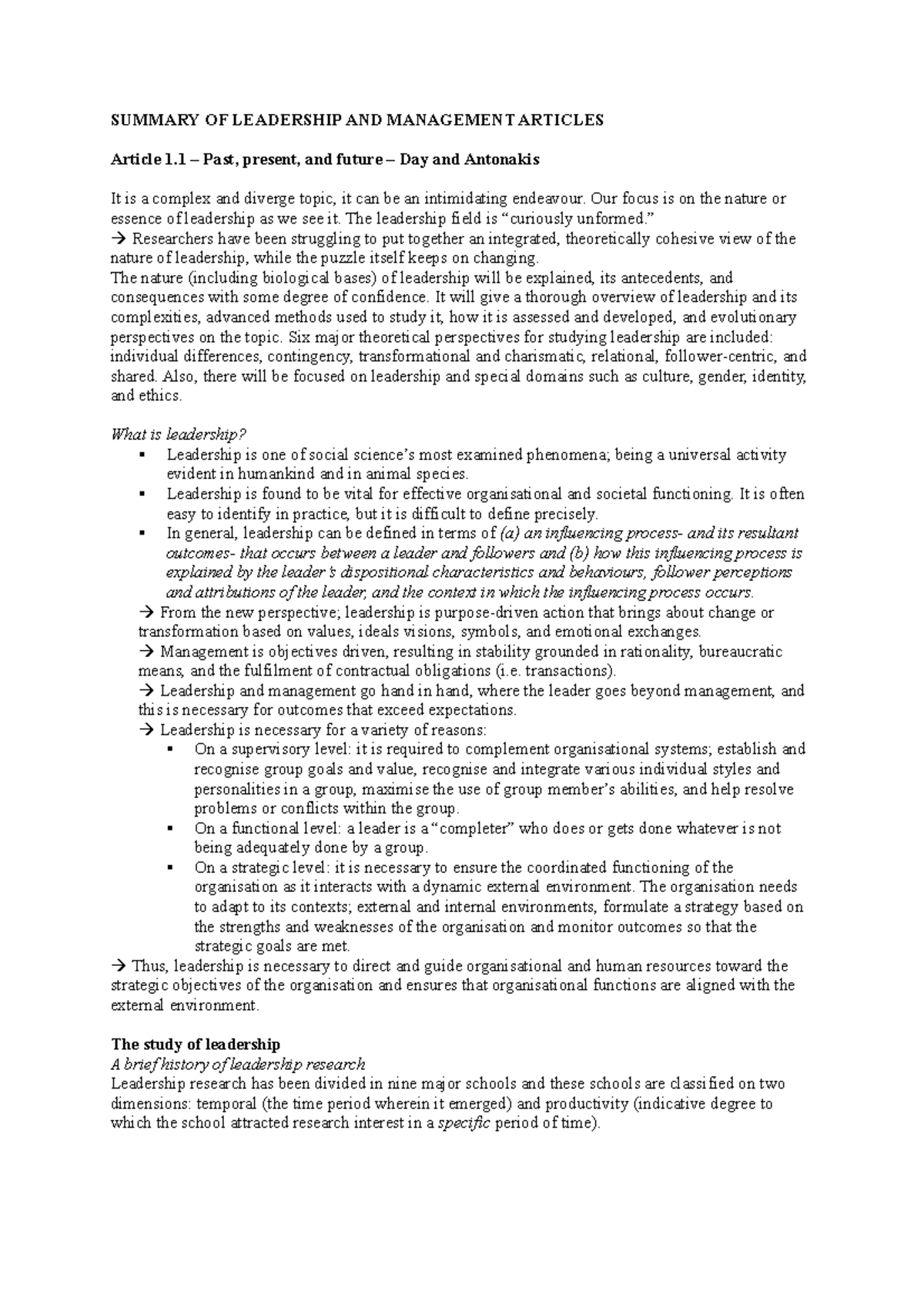 Leadership and Management Articles Summary - Key Insights and Theories ...