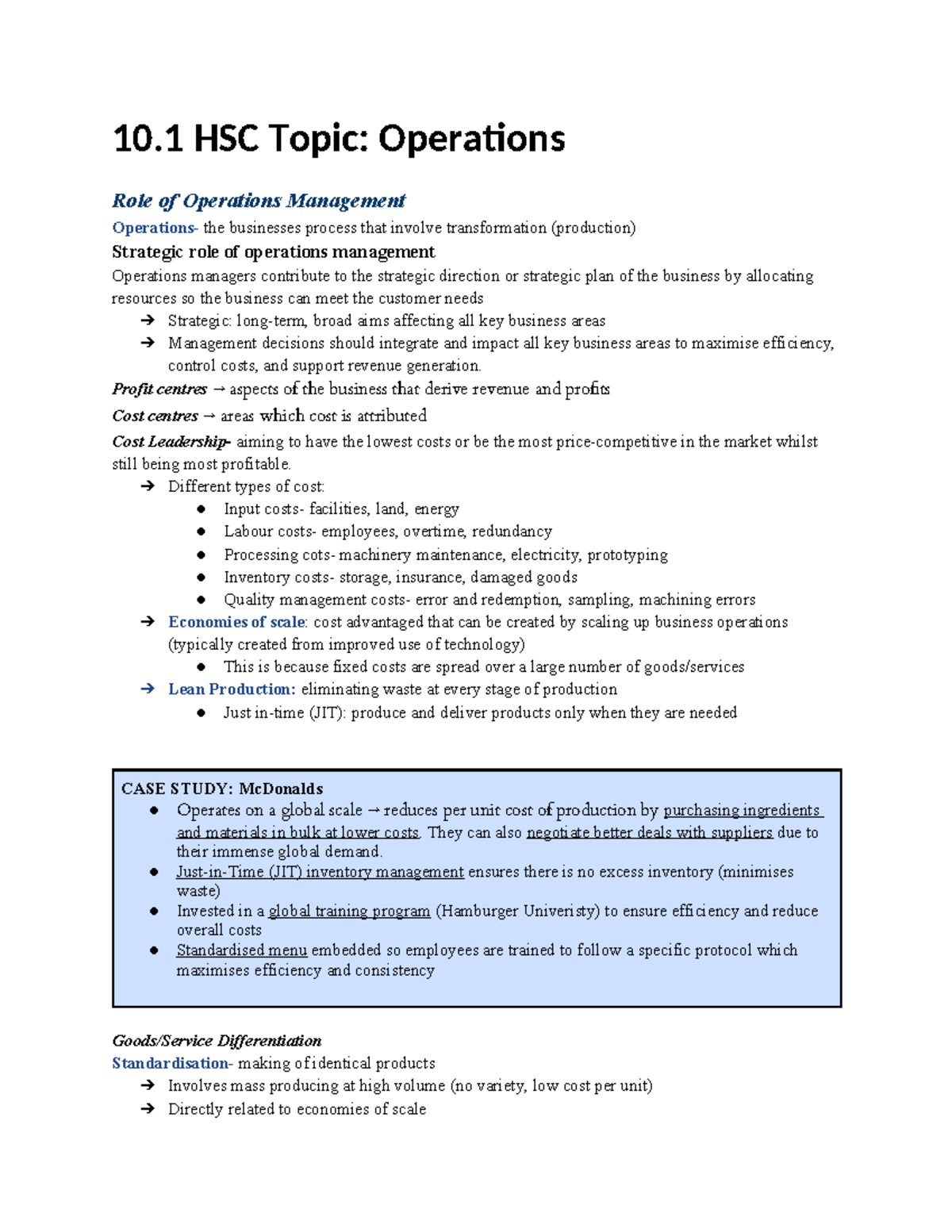 Business Operations - 10 HSC Topic: Operations Role of Operations ...